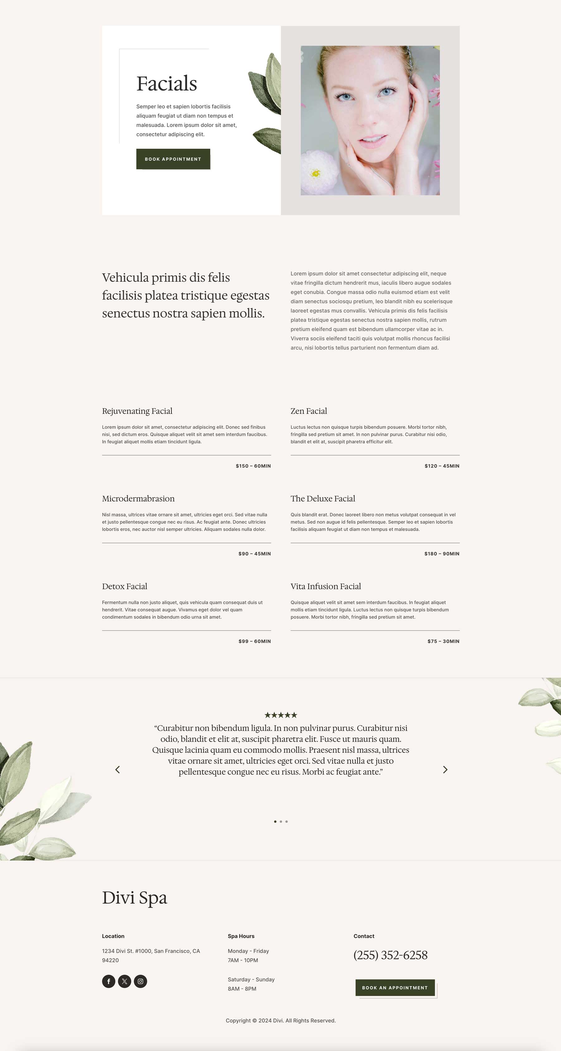 Spa Service Page Divi Layout by Elegant Themes