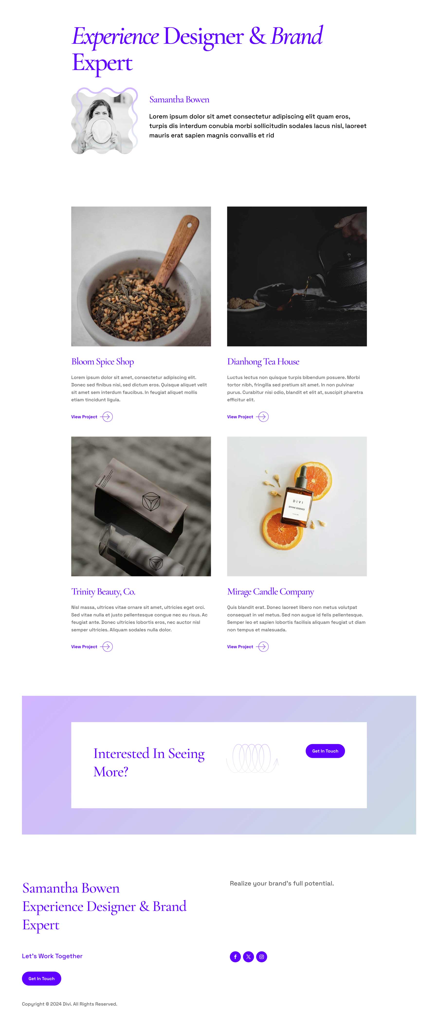 Creative Director Home Page Divi Layout by Elegant Themes