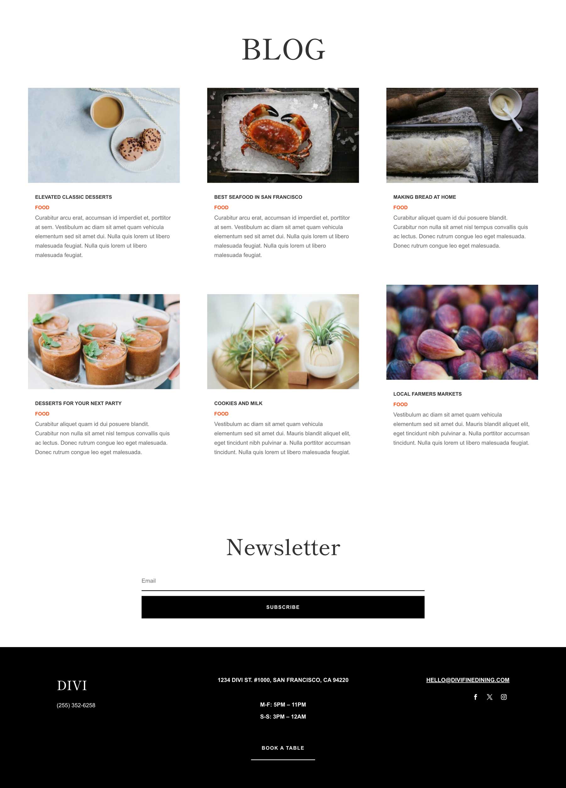 Fine Dining Blog Page Divi Layout by Elegant Themes