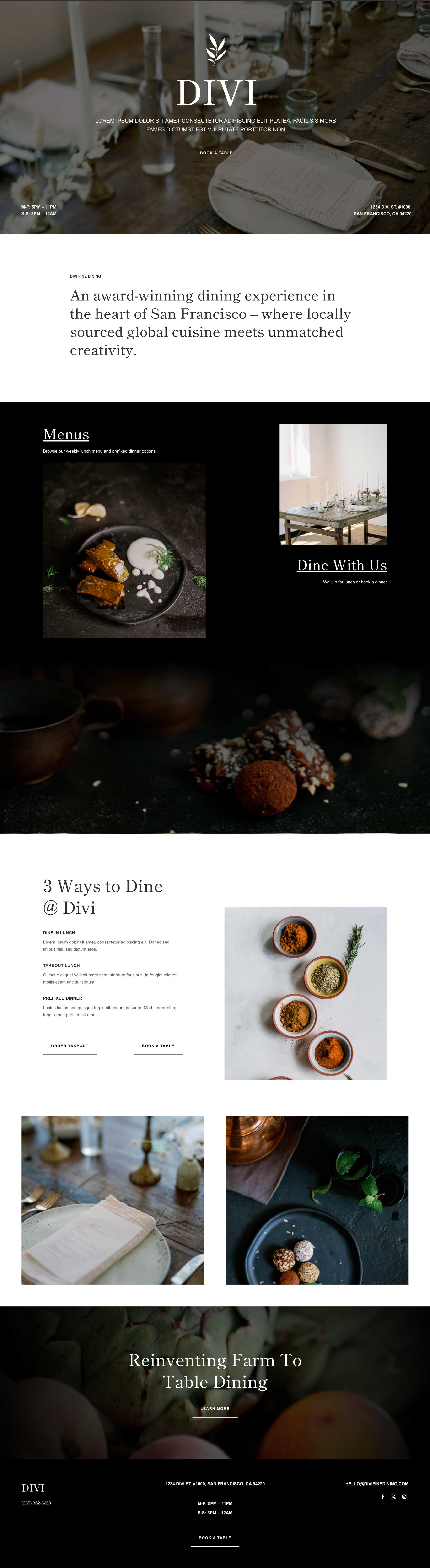 Fine Dining Landing Page Divi Layout by Elegant Themes