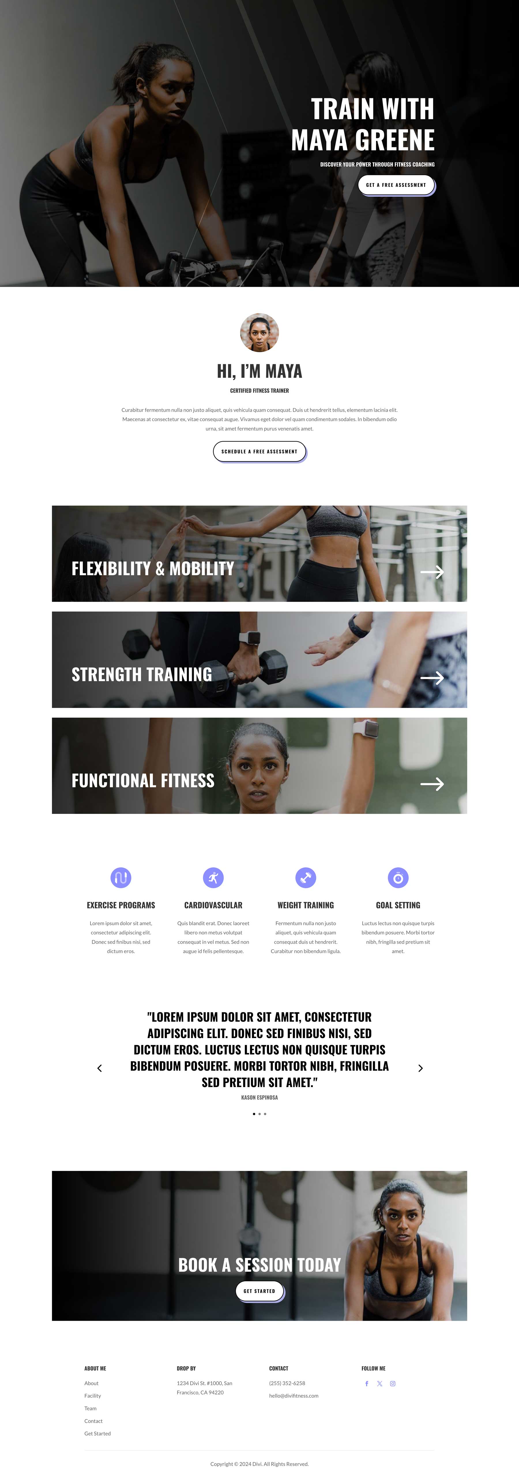 Fitness Trainer Home Page Divi Layout by Elegant Themes