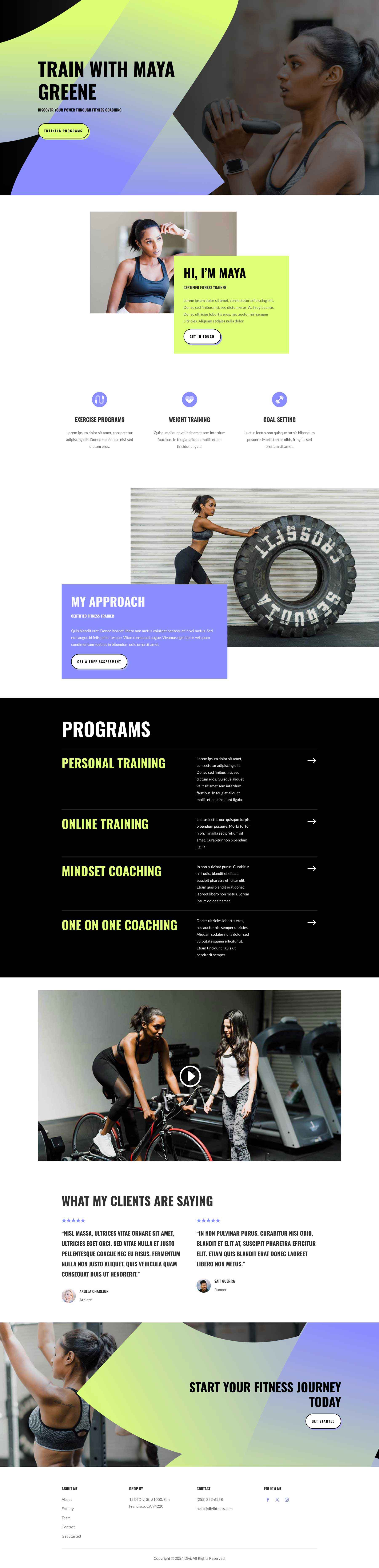Fitness Trainer Landing Page Divi Layout by Elegant Themes