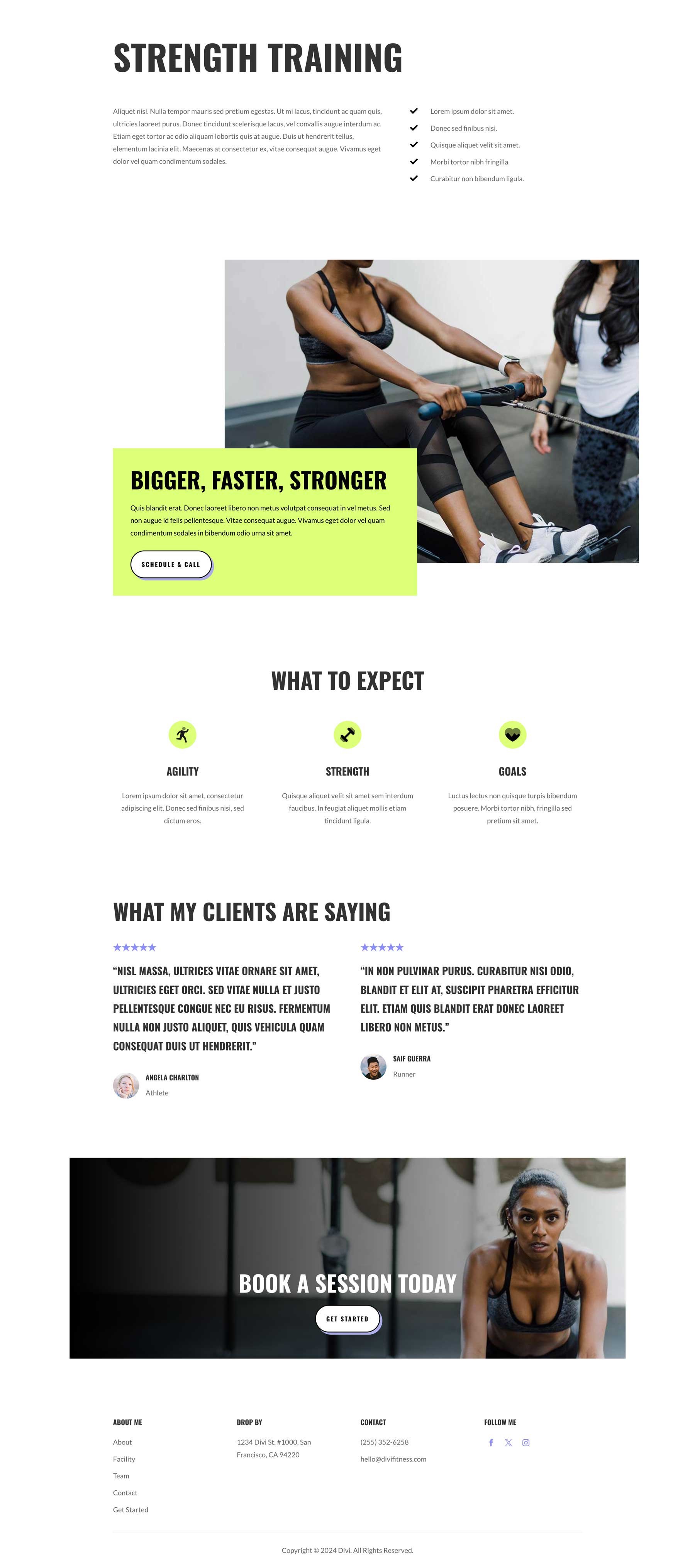 Fitness Trainer Service Page Divi Layout by Elegant Themes
