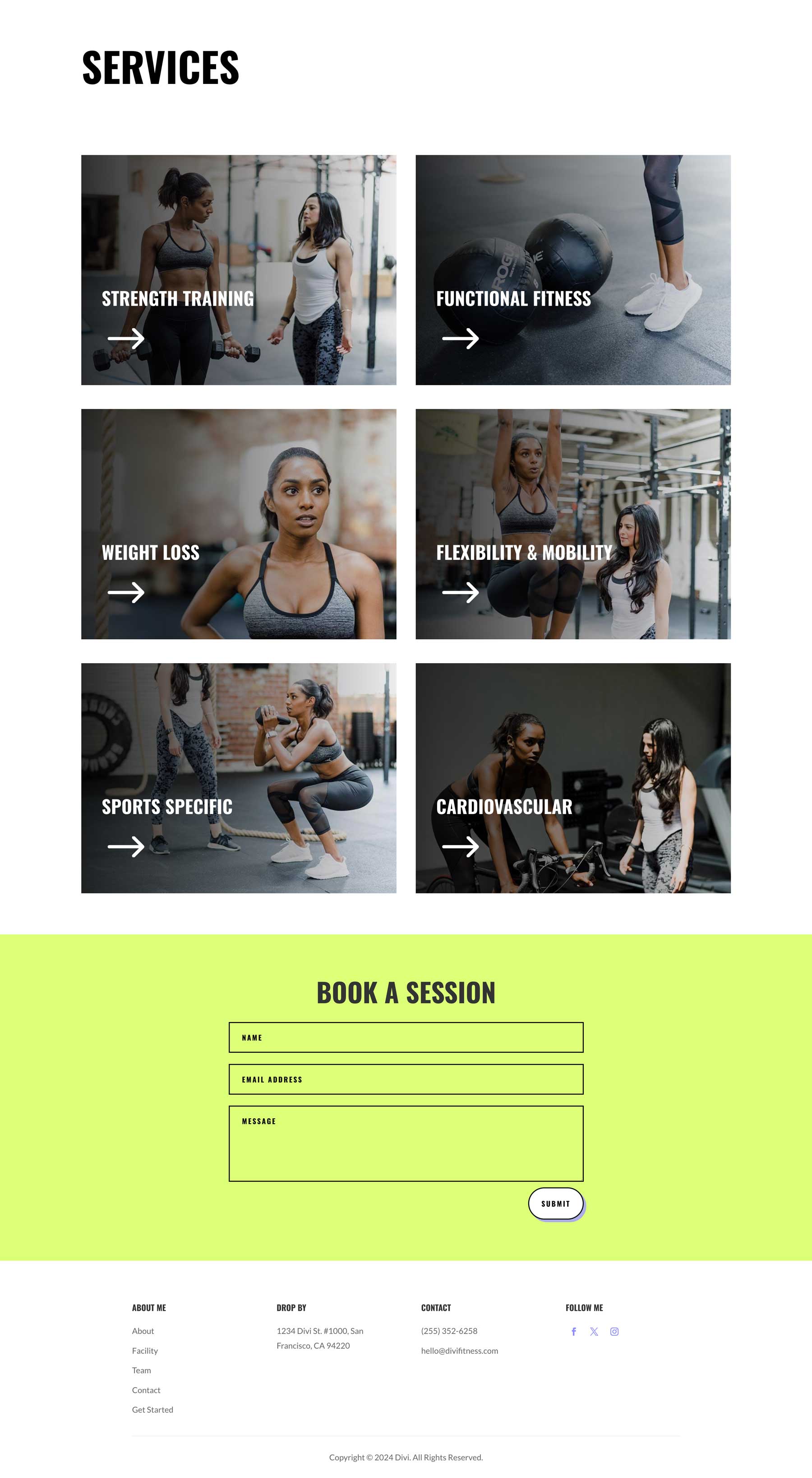 Fitness Trainer Services Page Divi Layout by Elegant Themes