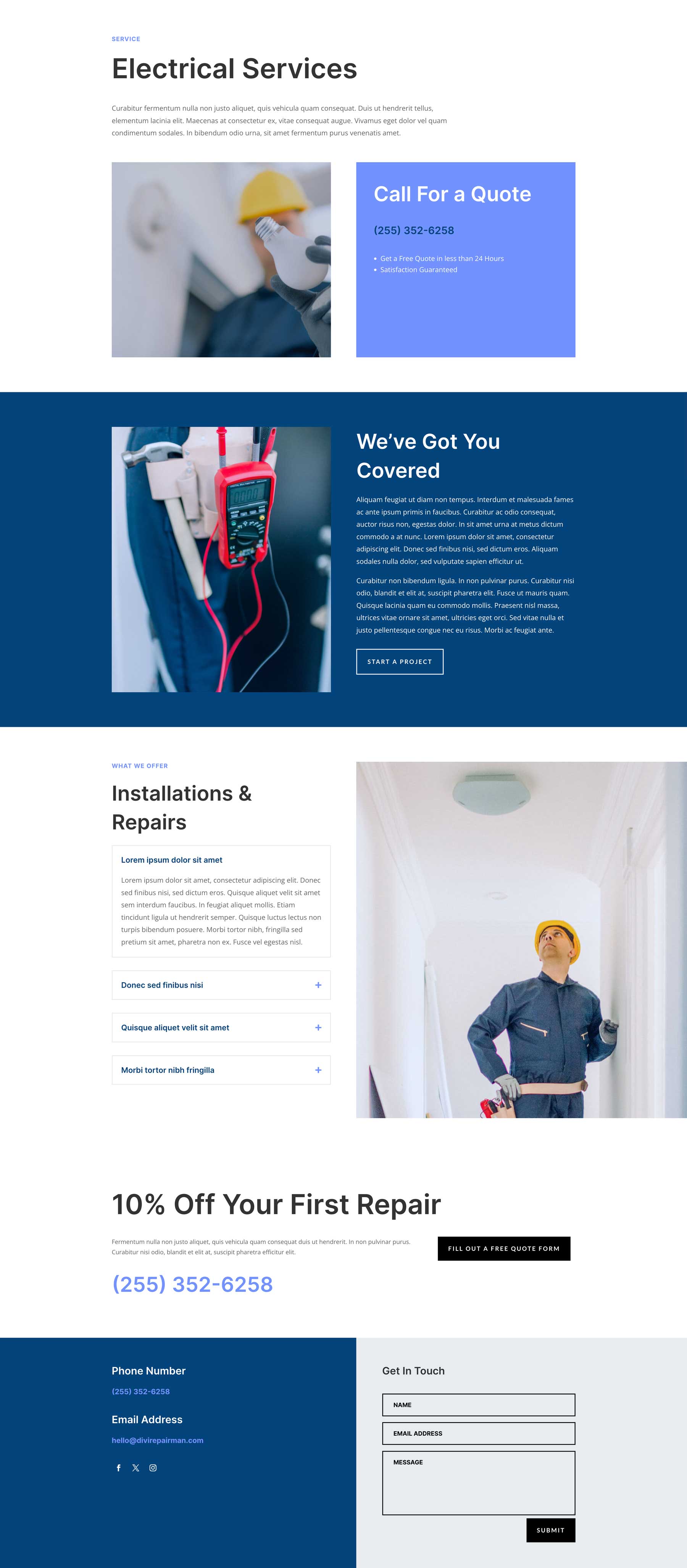 Repairman Service Page Divi Layout by Elegant Themes