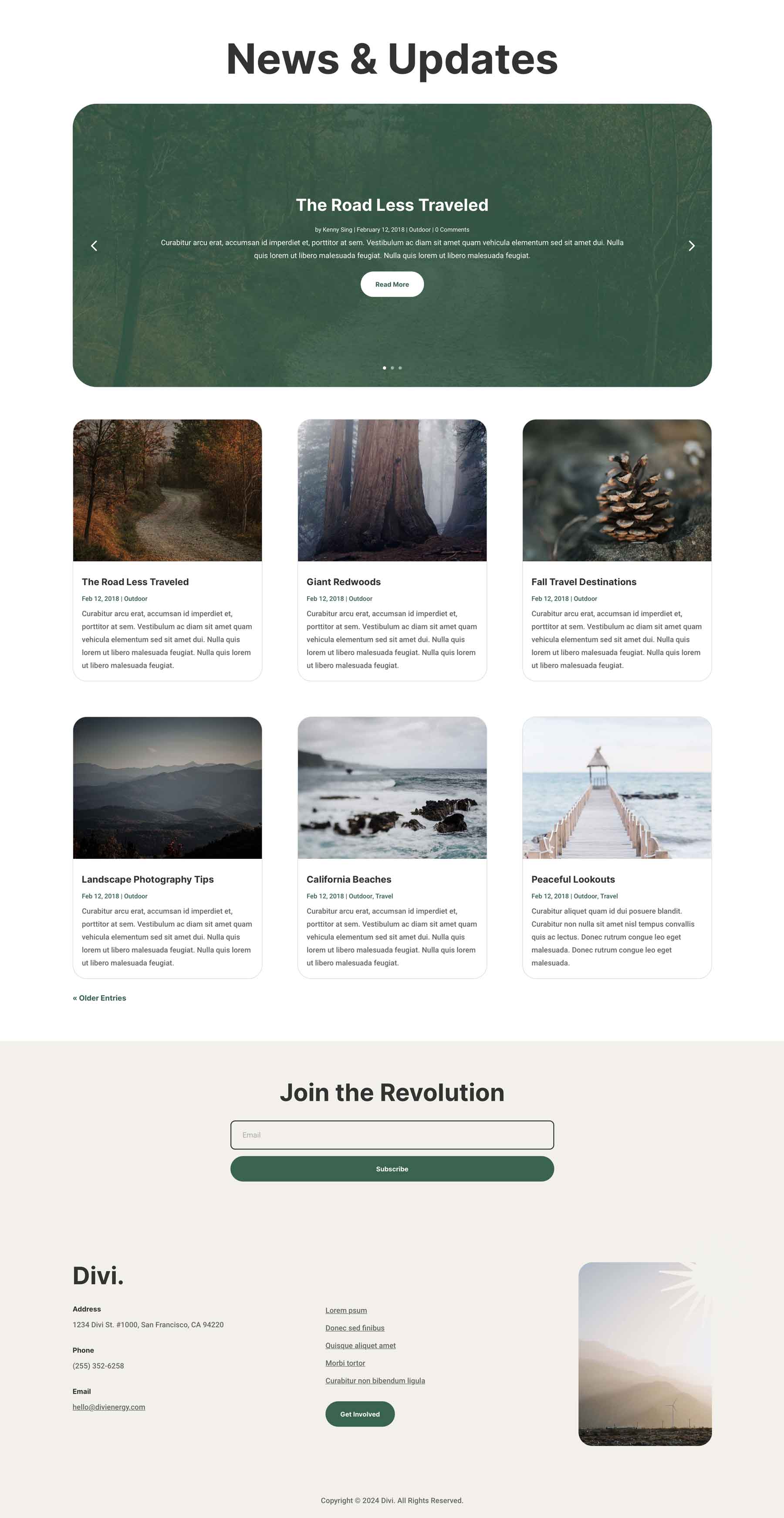 Sustainable Energy Blog Page Divi Layout by Elegant Themes