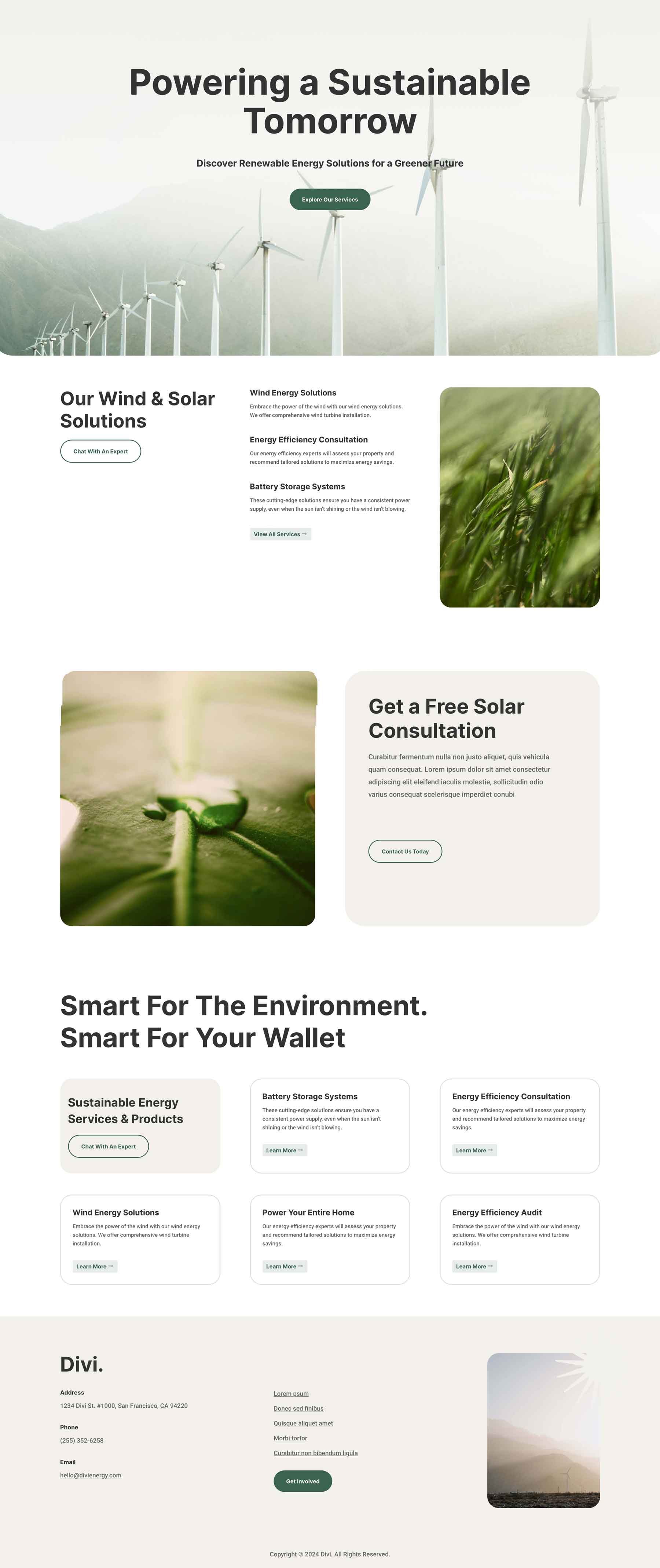 Sustainable Energy Home Page Divi Layout by Elegant Themes