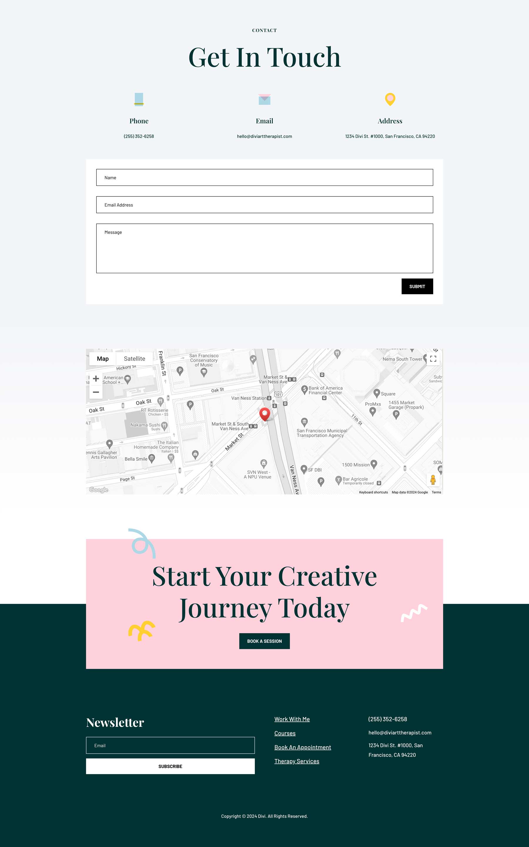 Art Therapist Contact Page Divi Layout by Elegant Themes