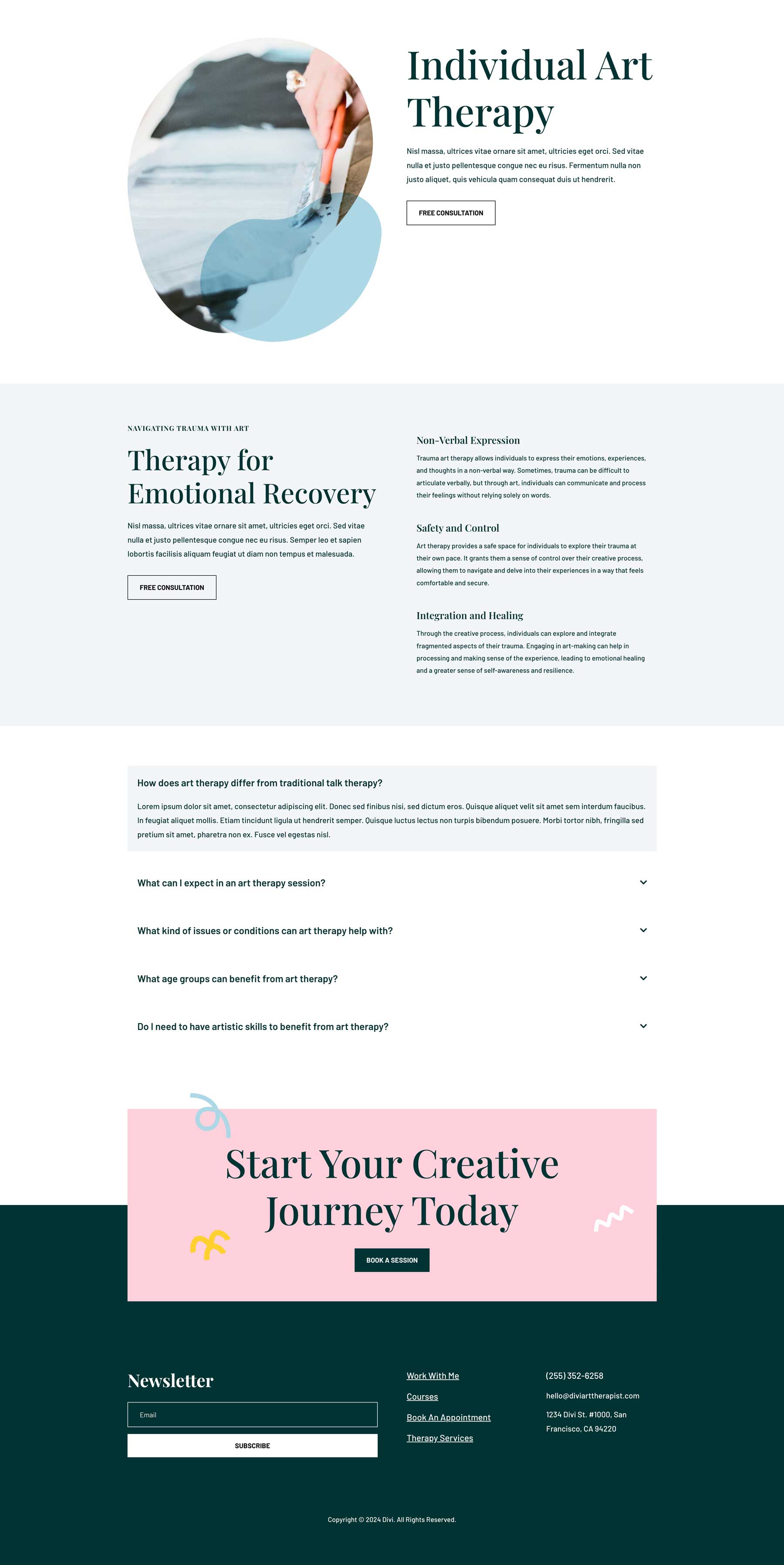 Art Therapist Service Page Divi Layout by Elegant Themes