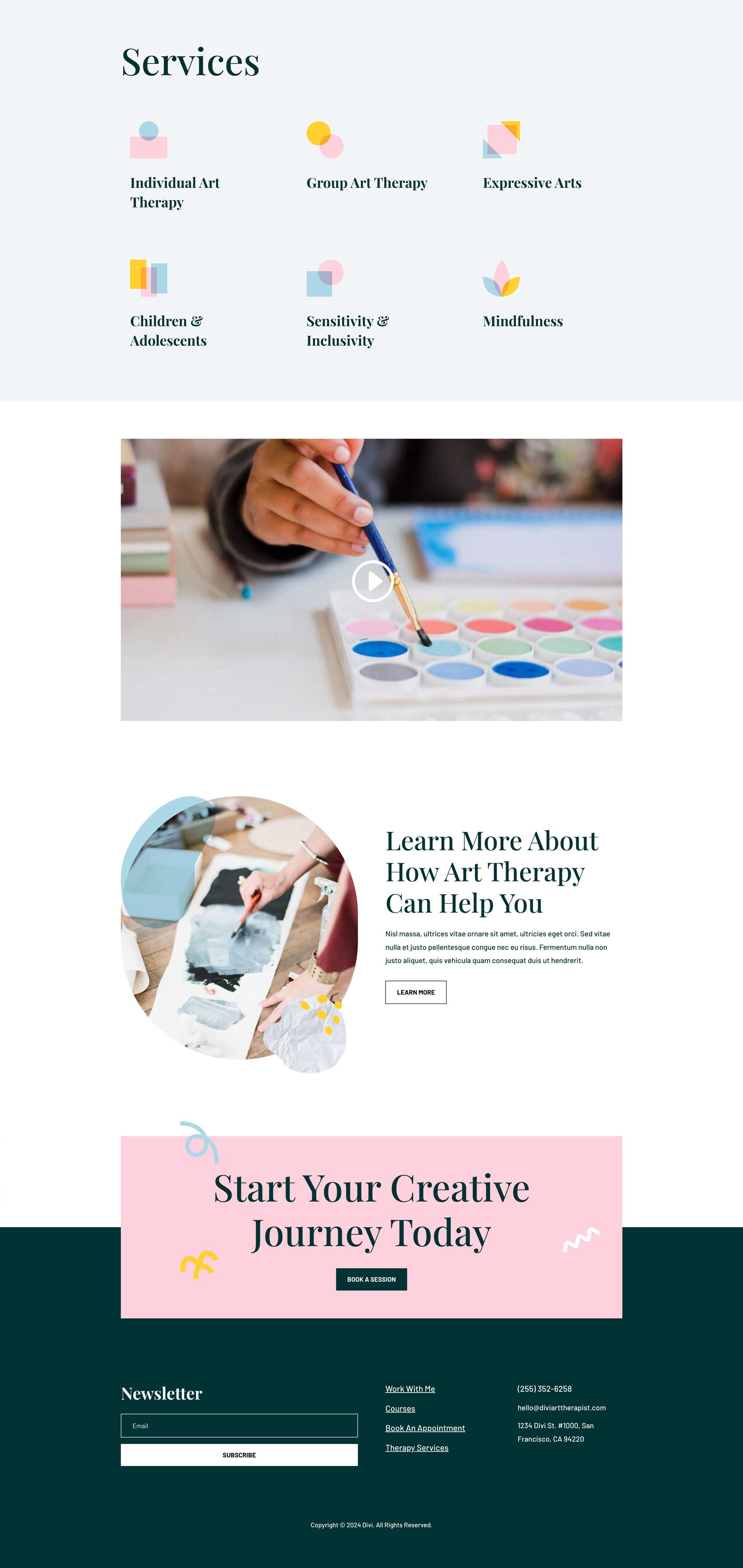 Art Therapist Services Page Divi Layout by Elegant Themes