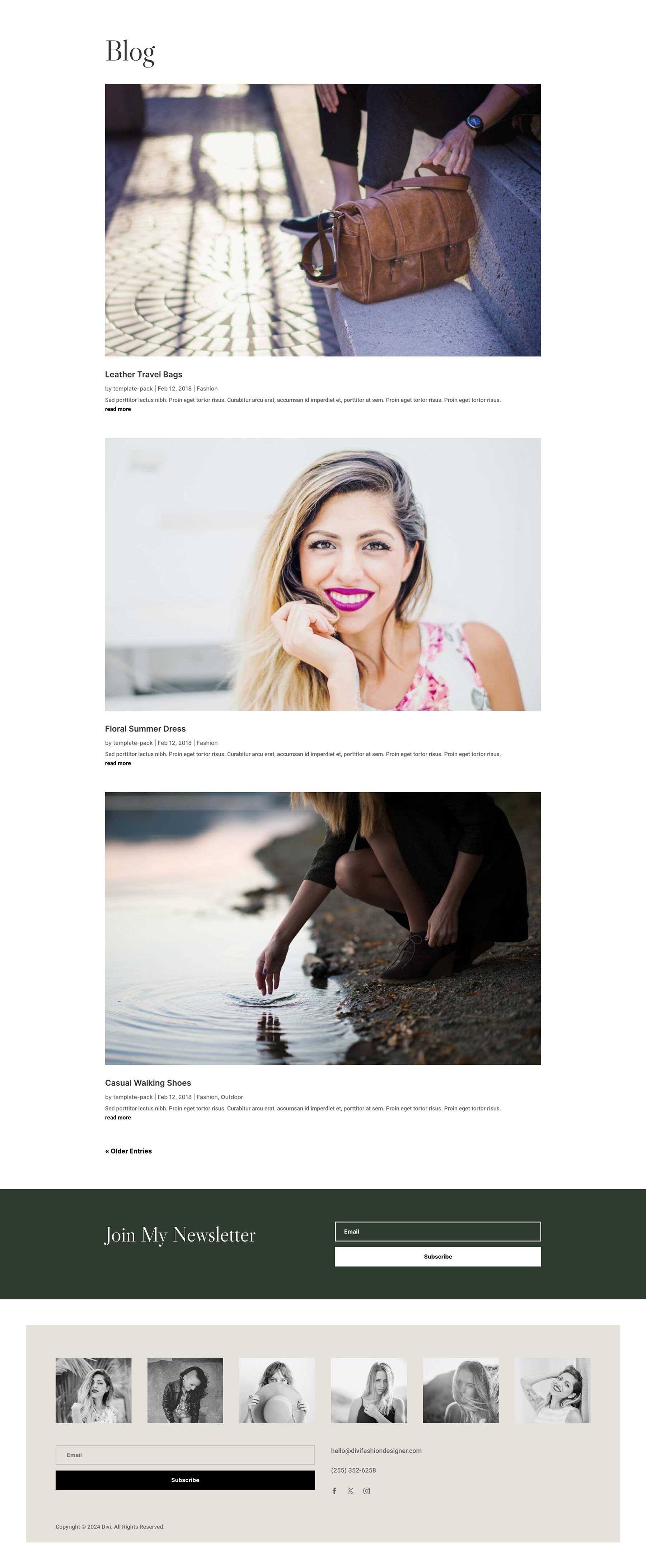Clothing Designer Blog Page Divi Layout by Elegant Themes