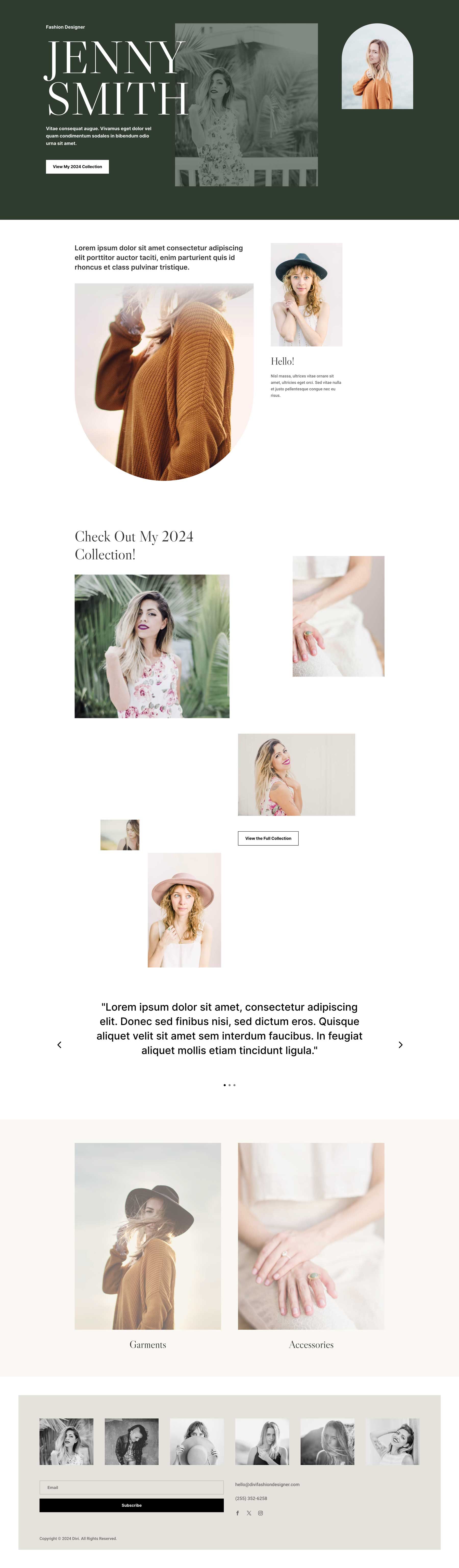 Clothing Designer Home Page Divi Layout by Elegant Themes