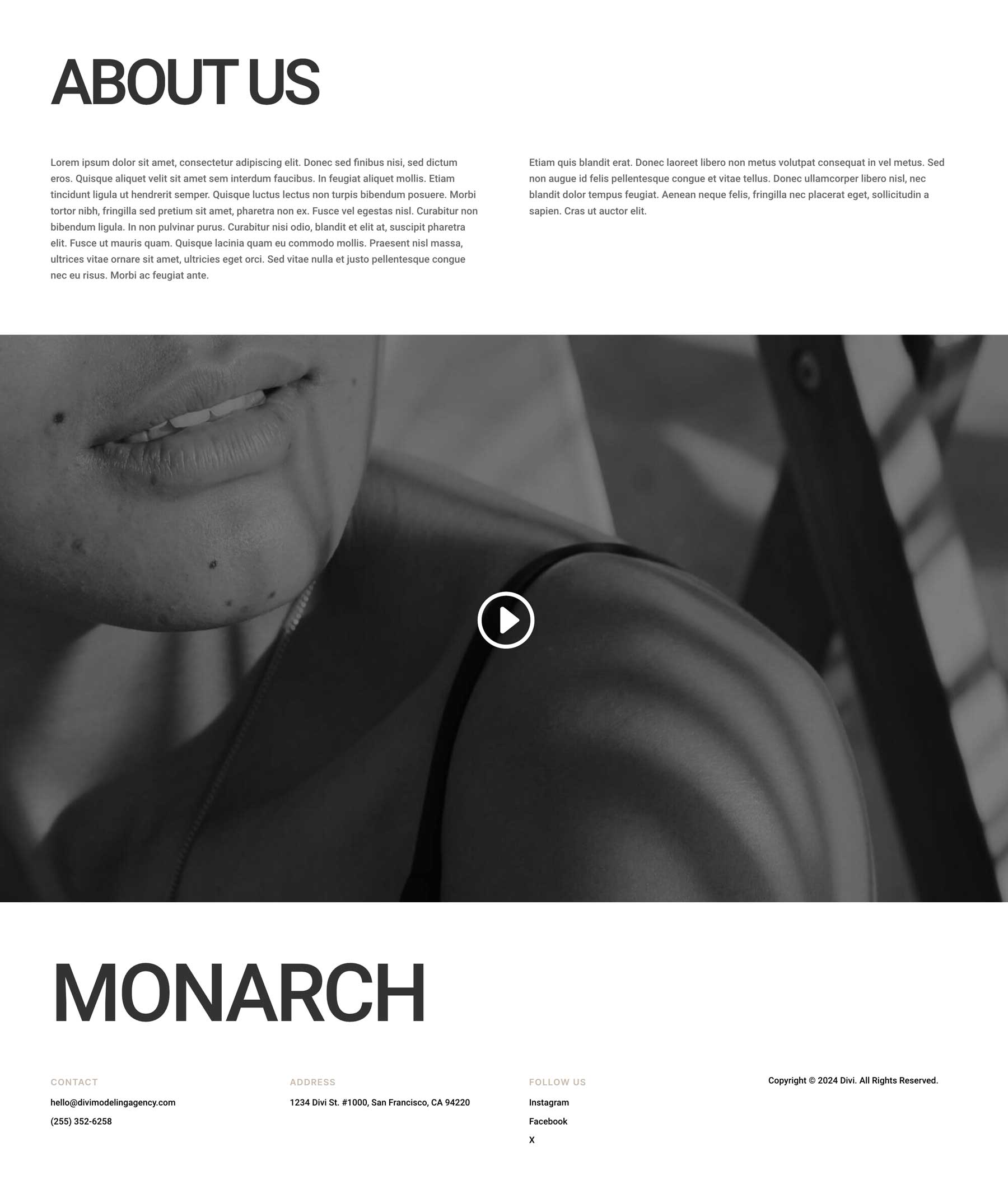 Modeling Agency About Page Divi Layout by Elegant Themes