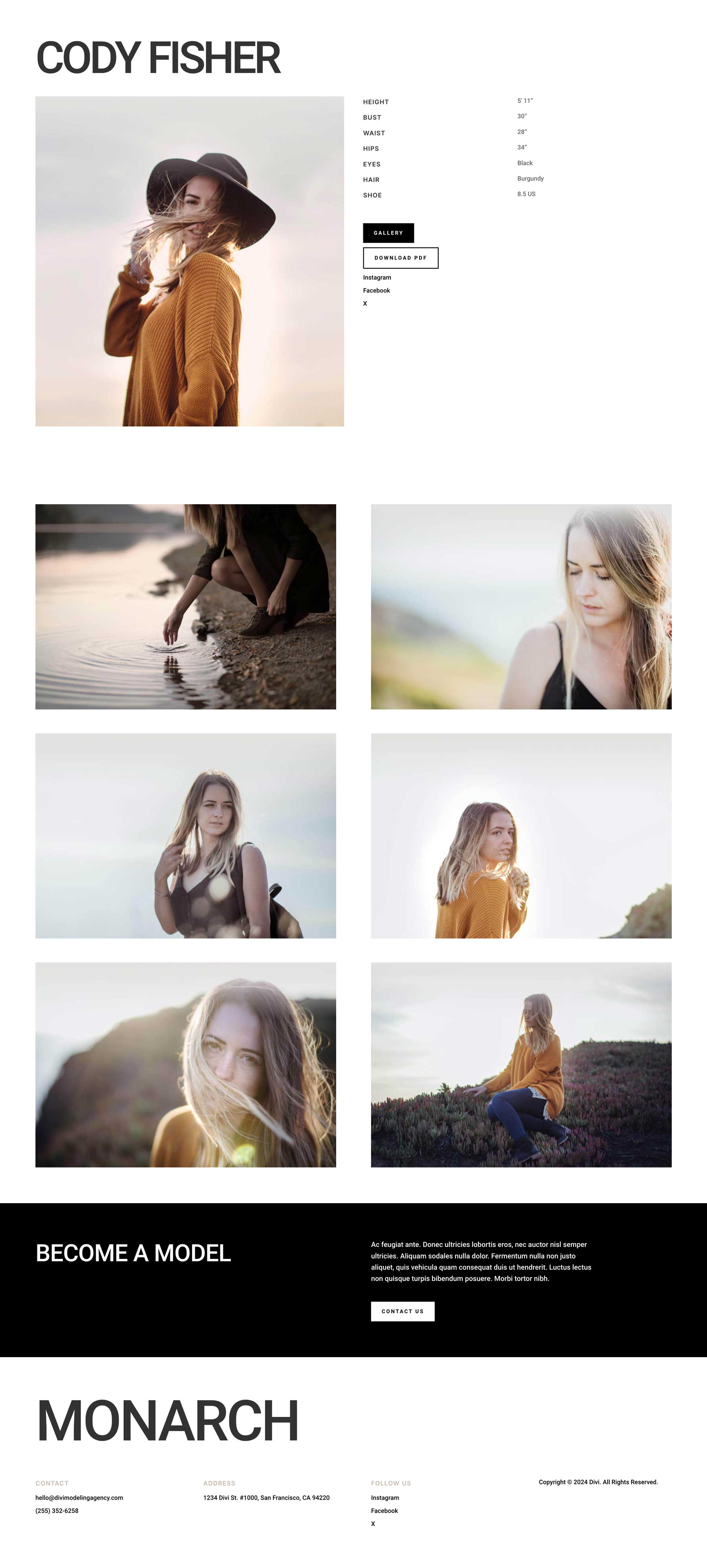 Modeling Agency Person Page Divi Layout by Elegant Themes