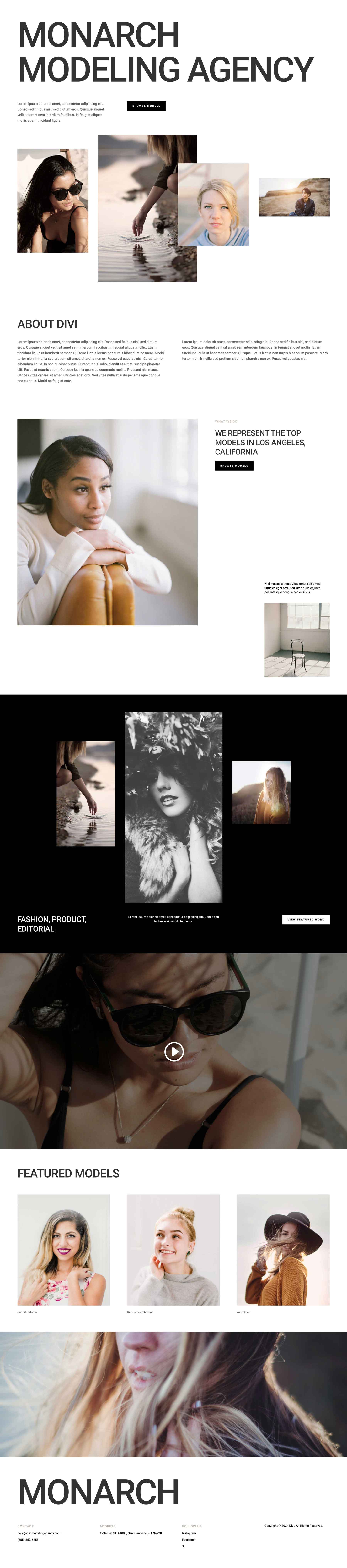 Modeling Agency Landing Page Divi Layout by Elegant Themes