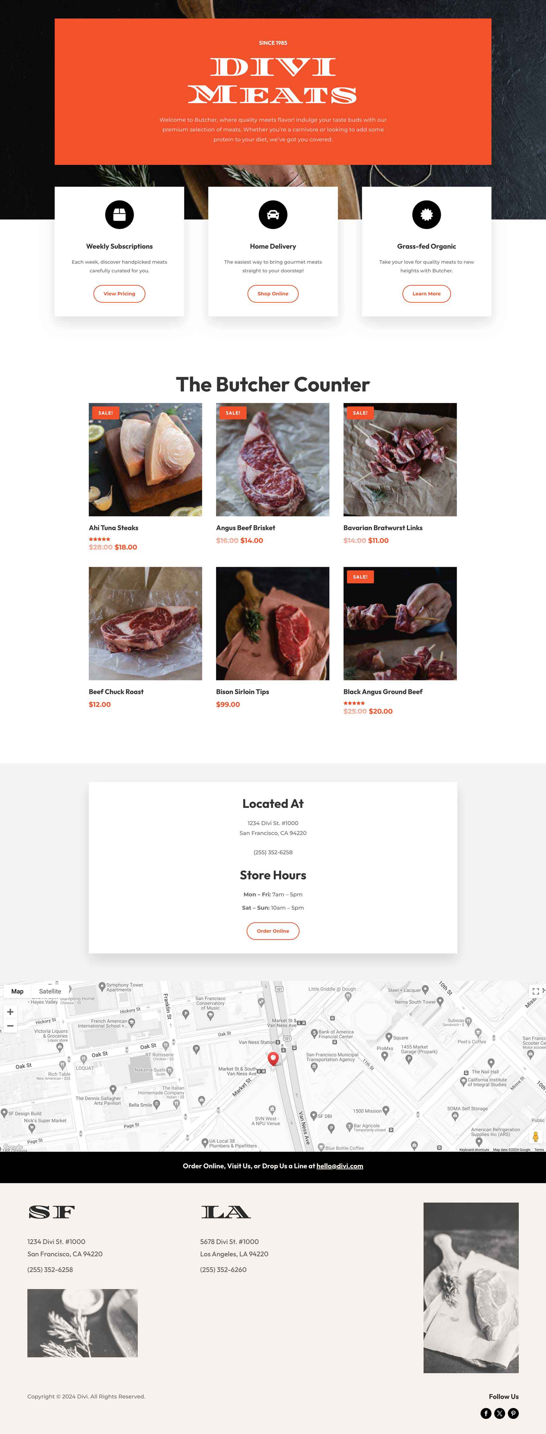 Butcher Shop Home Page Divi Layout by Elegant Themes