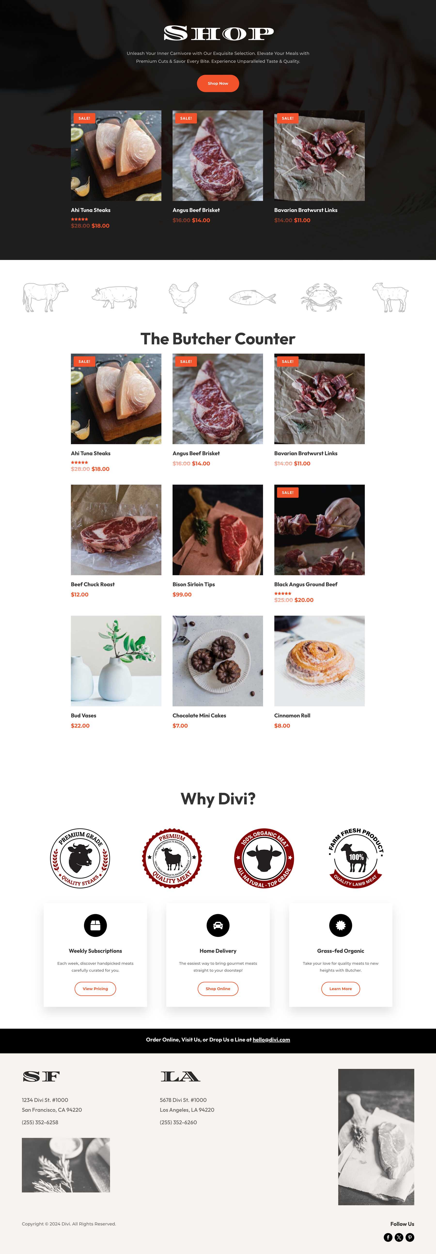 Butcher Shop Shop Page Divi Layout by Elegant Themes