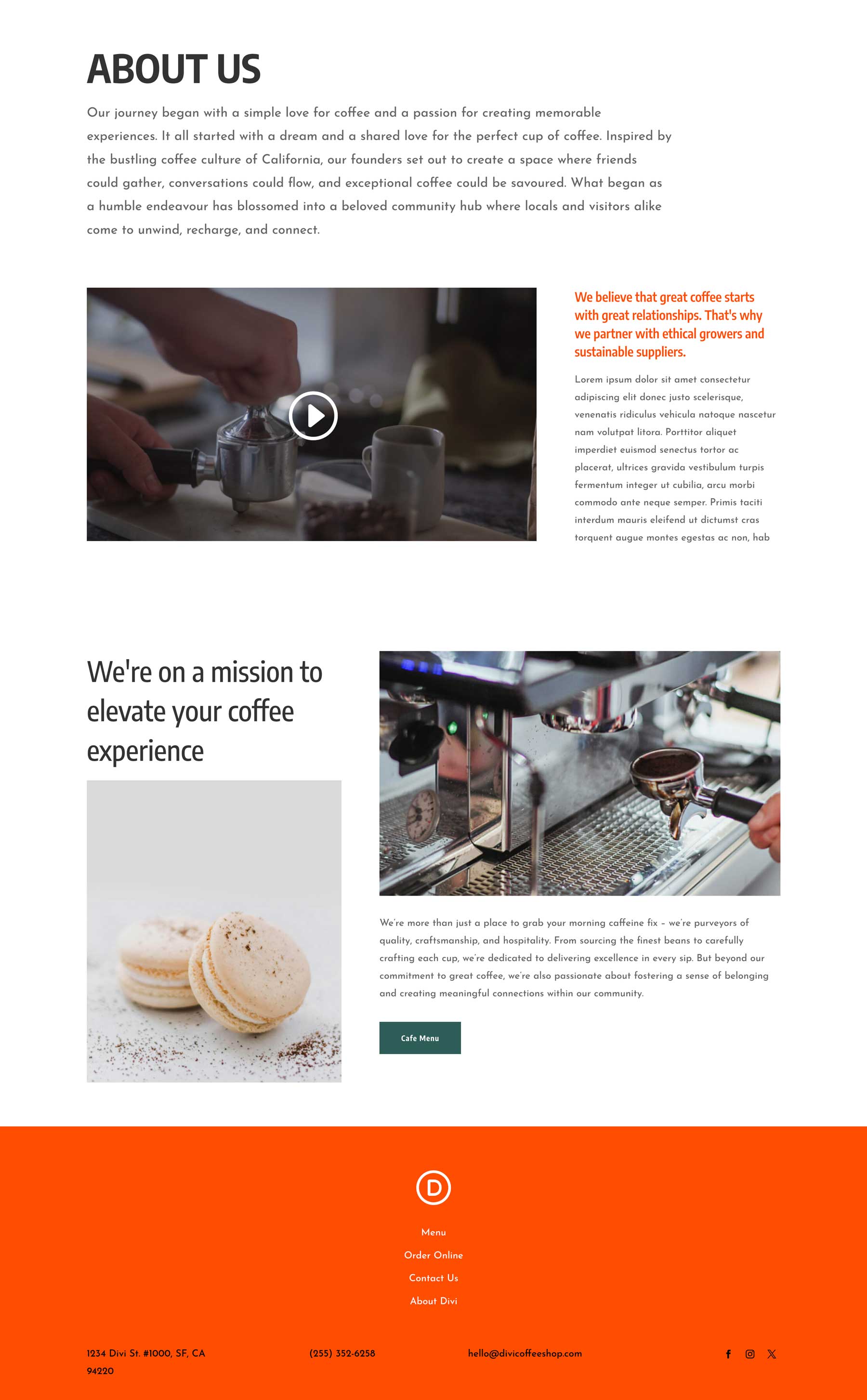 Coffee House About Page Divi Layout by Elegant Themes