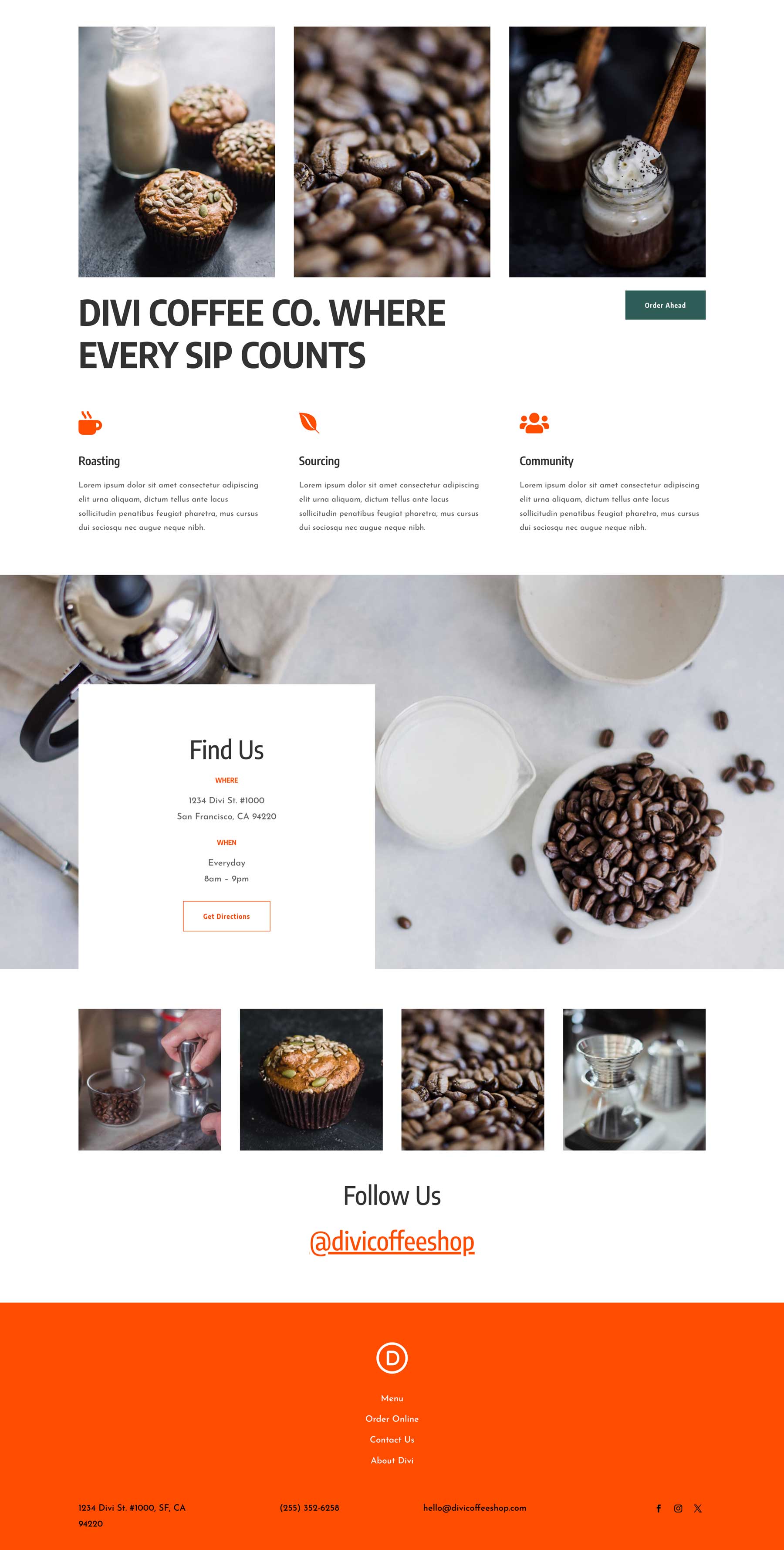 Coffee House Home Page Divi Layout by Elegant Themes