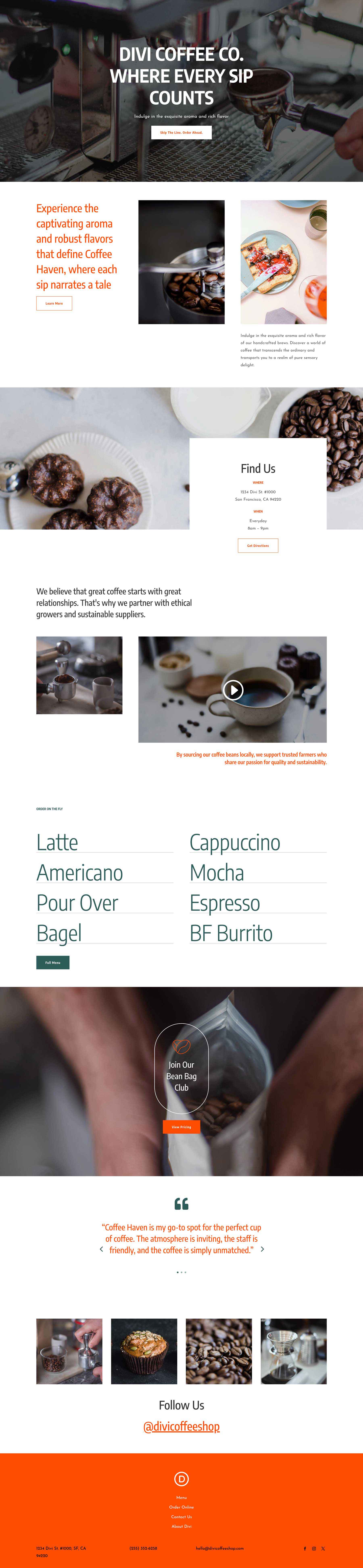Coffee House Landing Page Divi Layout by Elegant Themes