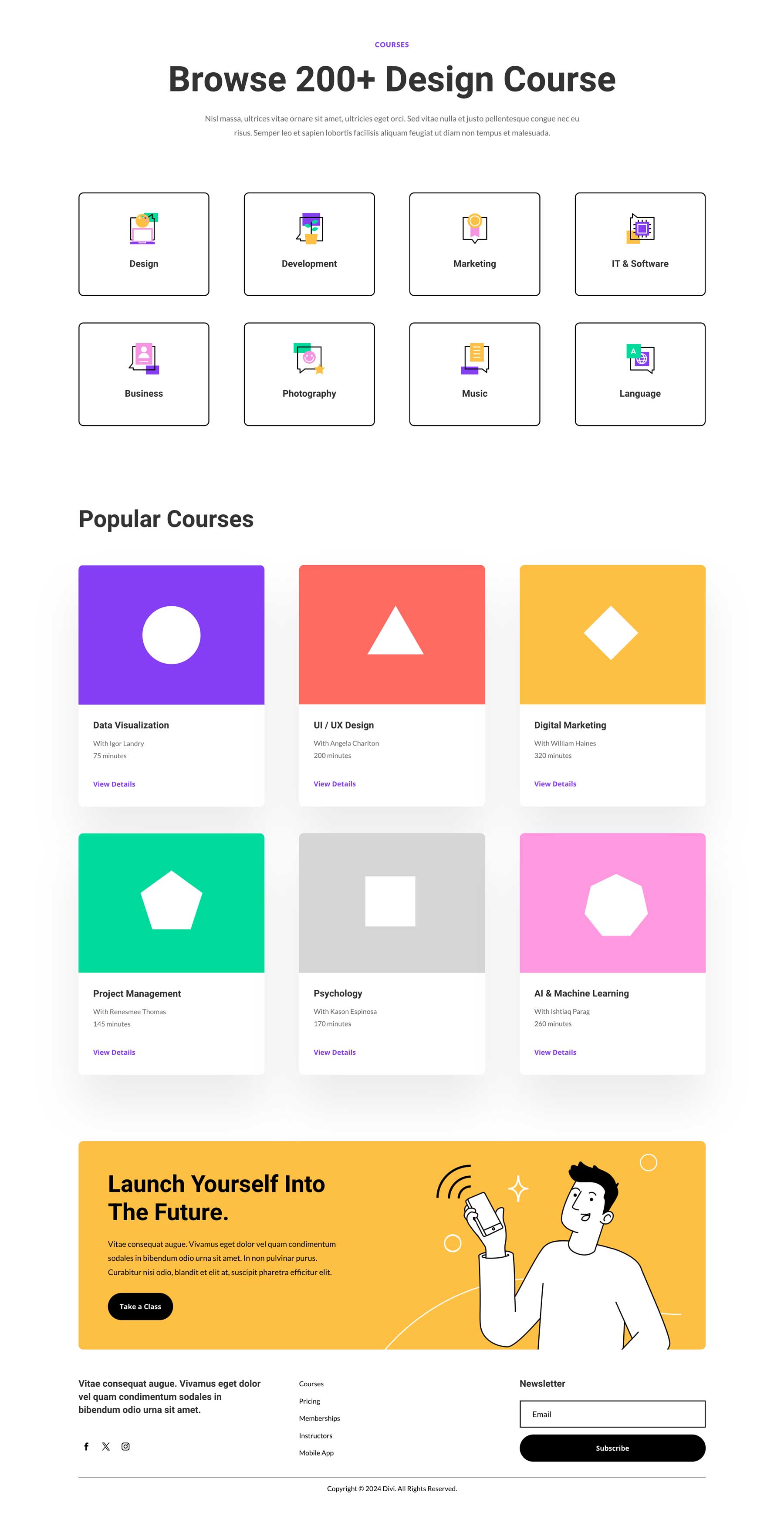 Online Learning Courses Page Divi Layout by Elegant Themes