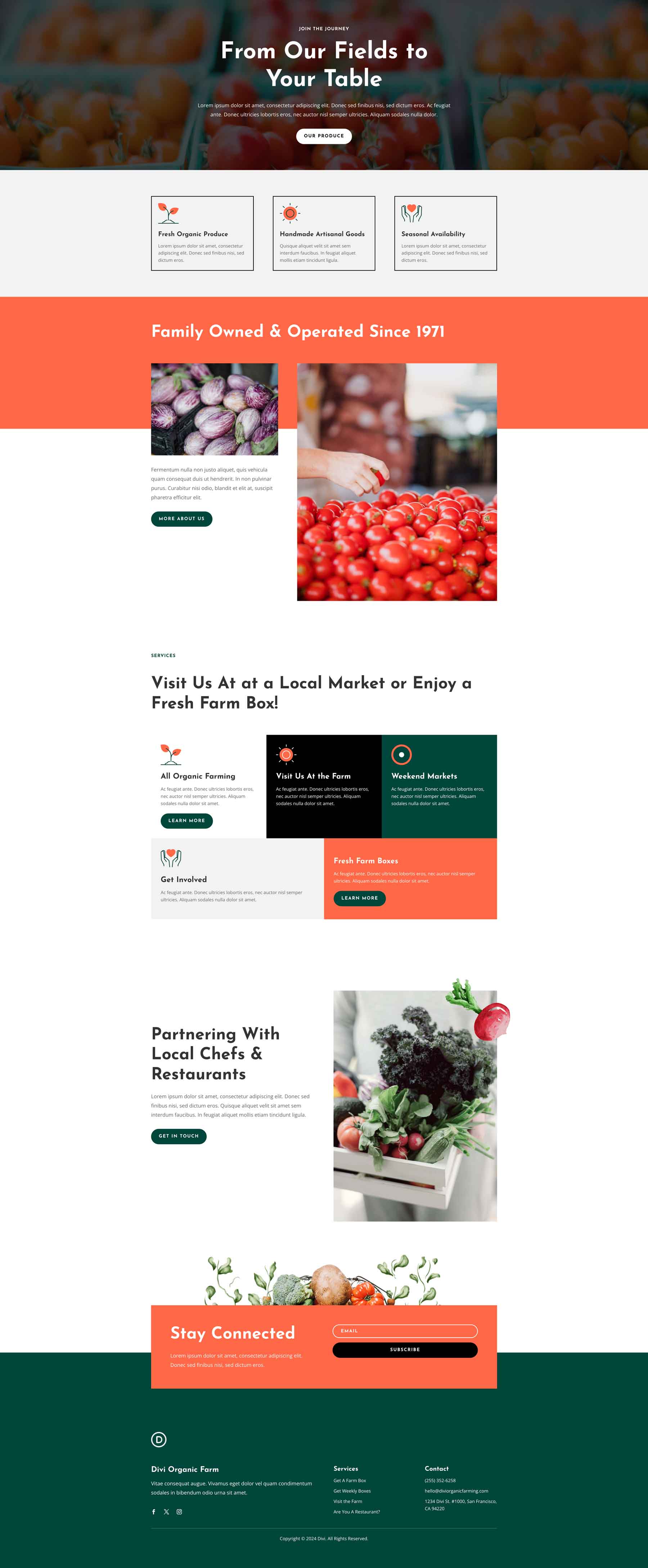 Produce Farm Home Page Divi Layout by Elegant Themes