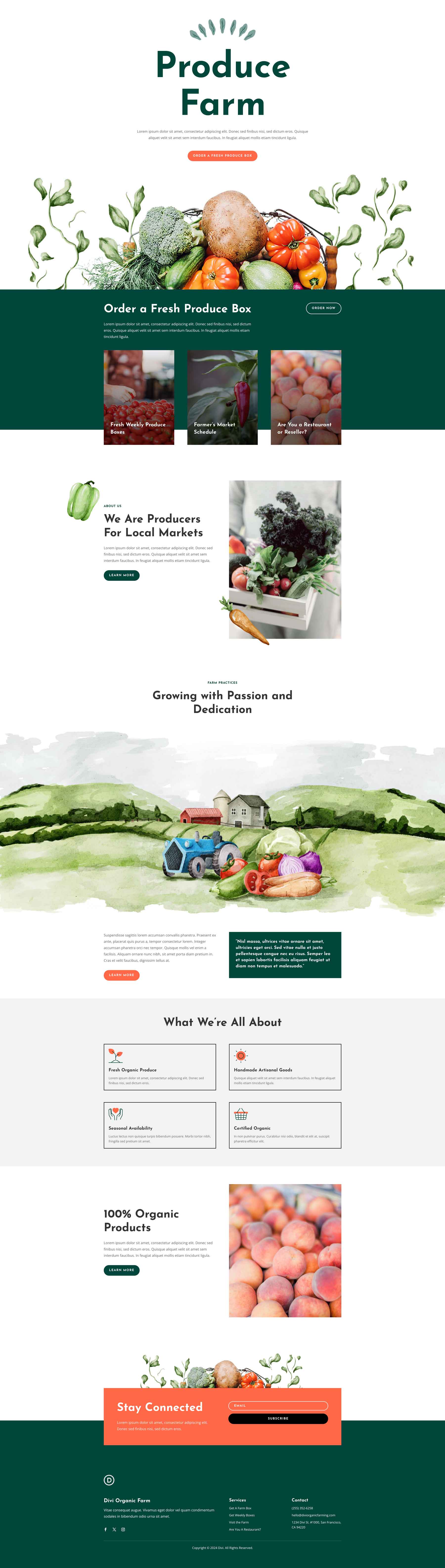 Produce Farm Landing Page Divi Layout by Elegant Themes