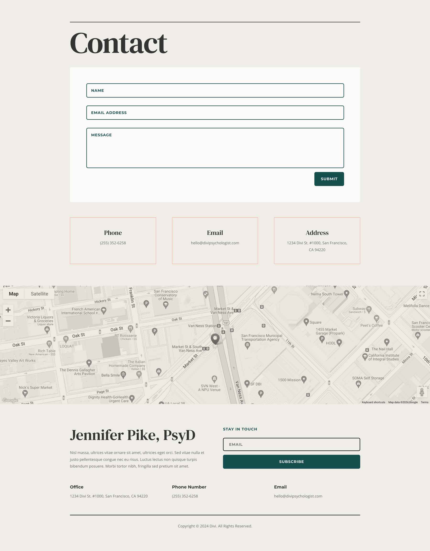 Psychology Contact Page Divi Layout by Elegant Themes