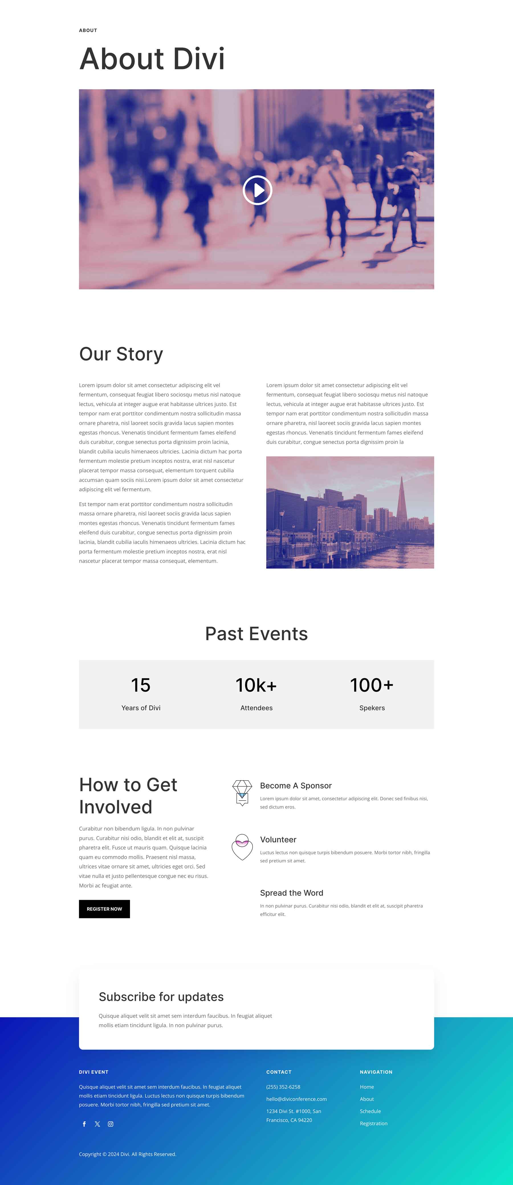 Conference Event About Page Divi Layout by Elegant Themes