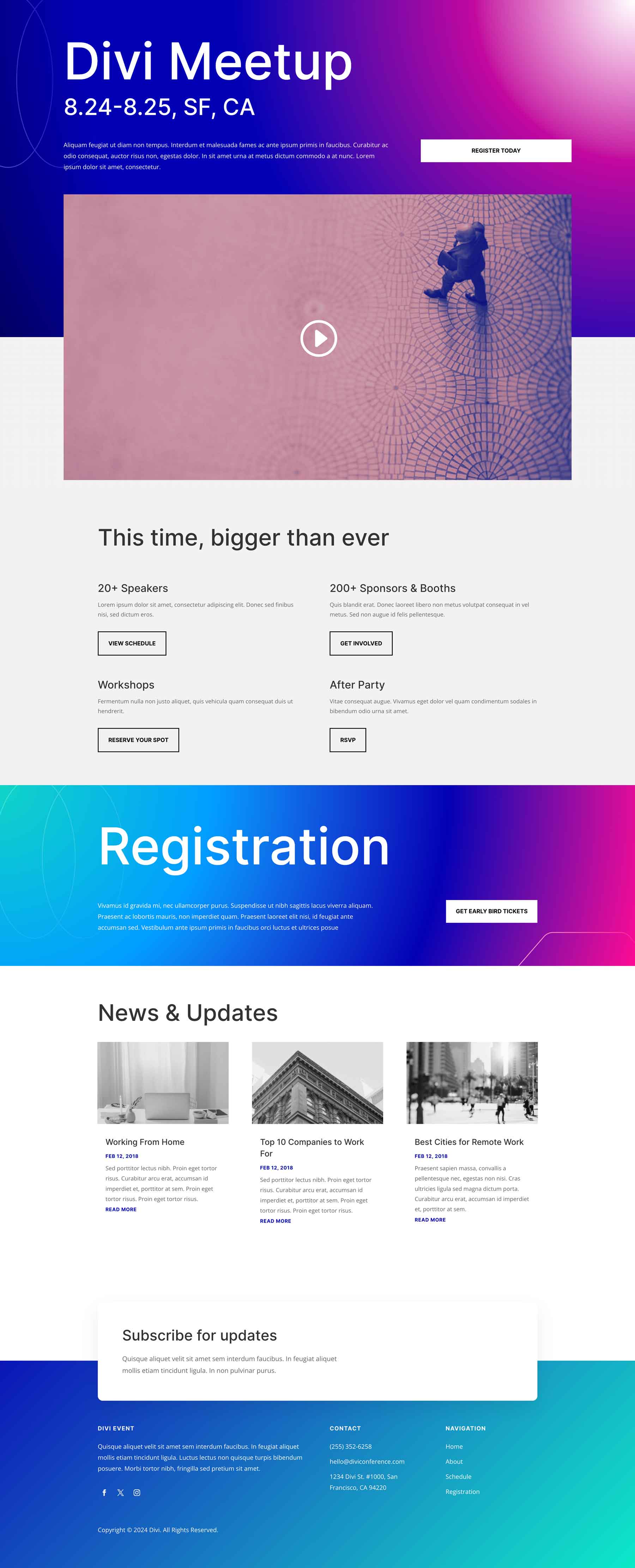 Conference Event Home Page Divi Layout by Elegant Themes