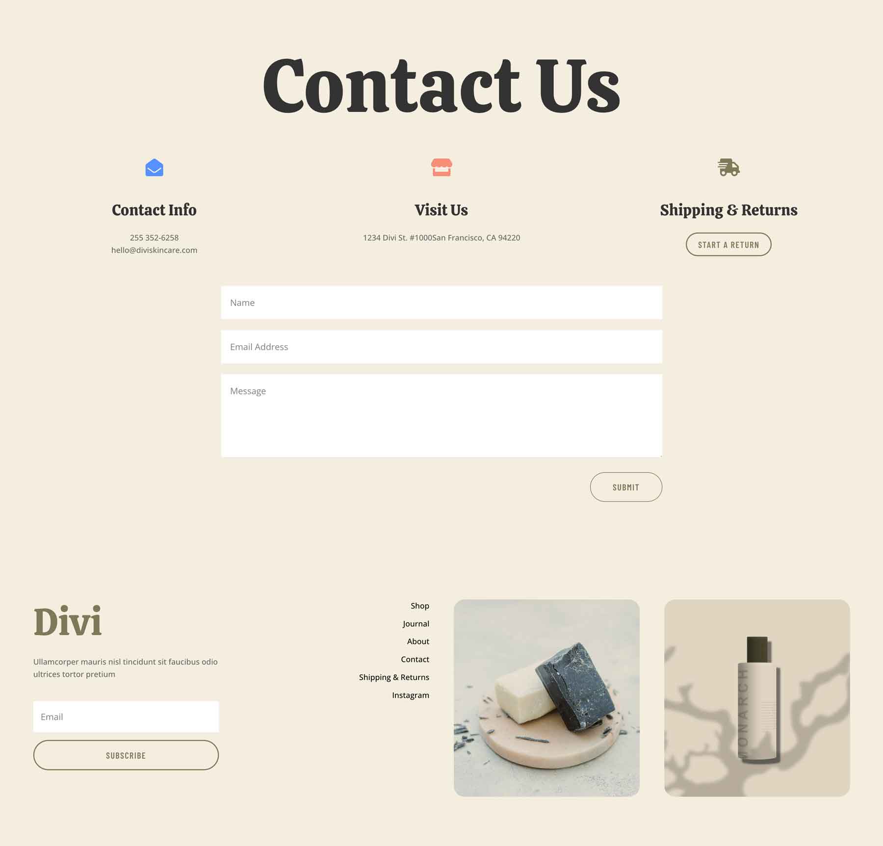 Skin Care Contact Page Divi Layout by Elegant Themes