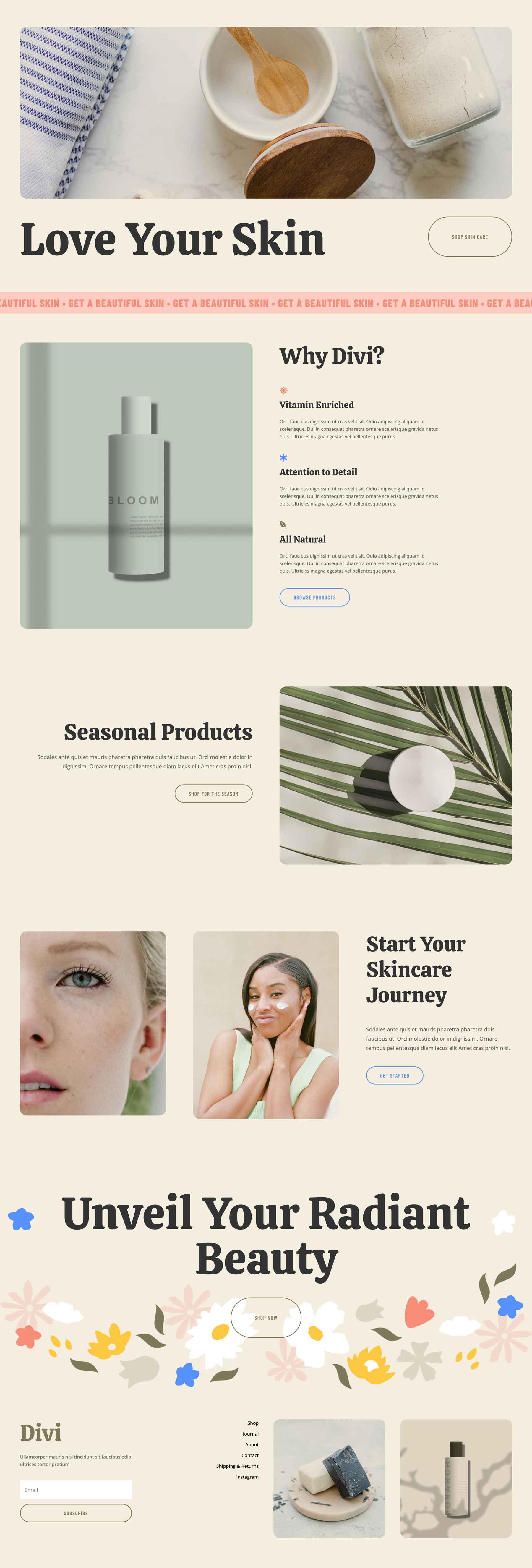 Skin Care Home Page Divi Layout by Elegant Themes