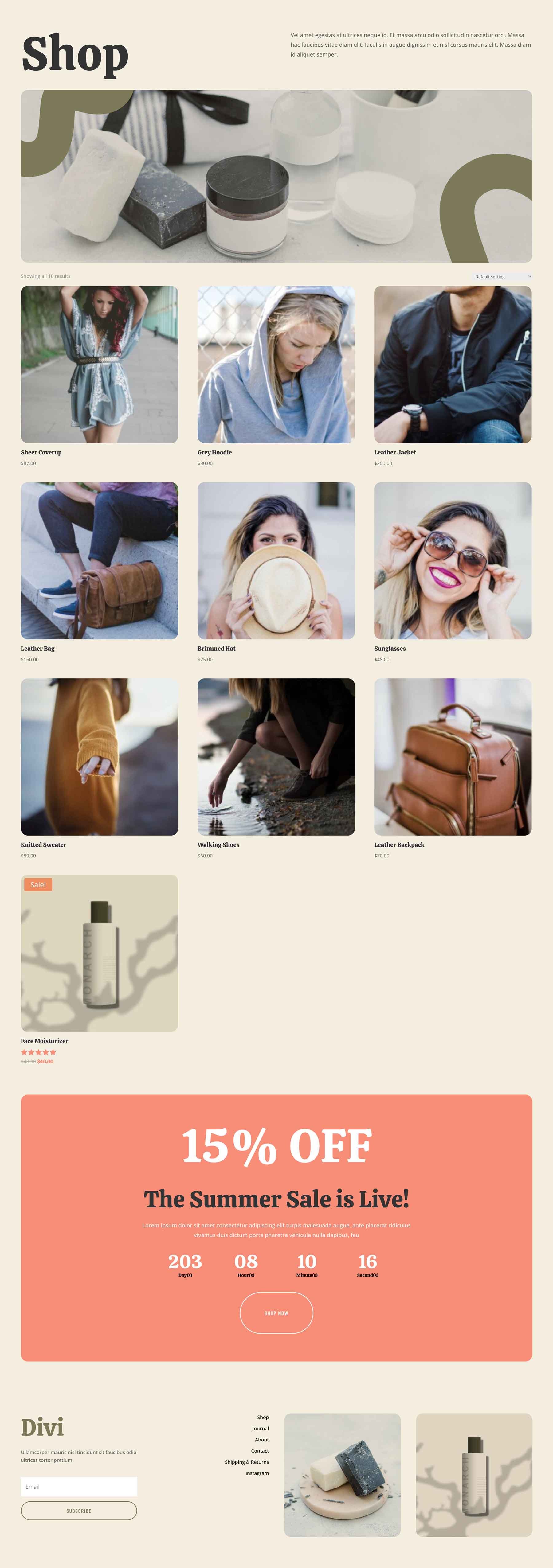 Skin Care Shop Page Divi Layout by Elegant Themes