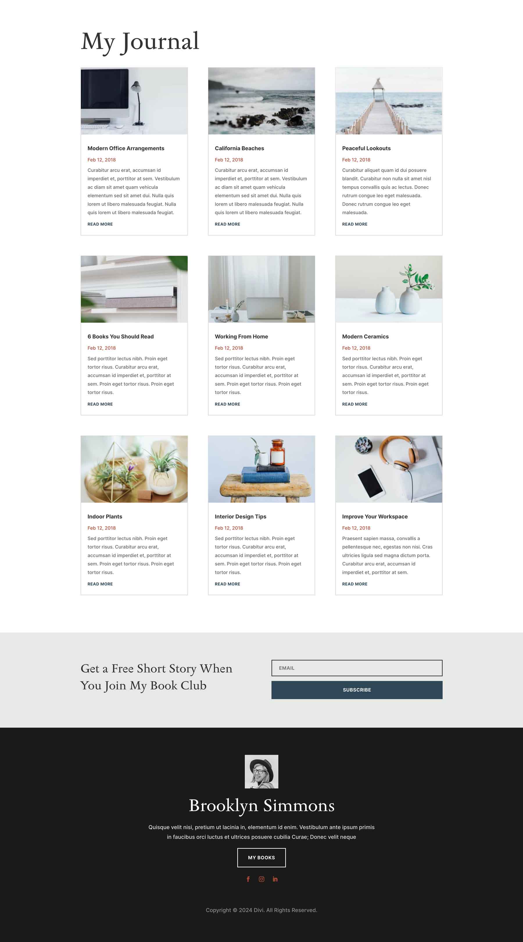 Writer Blog Page Divi Layout by Elegant Themes