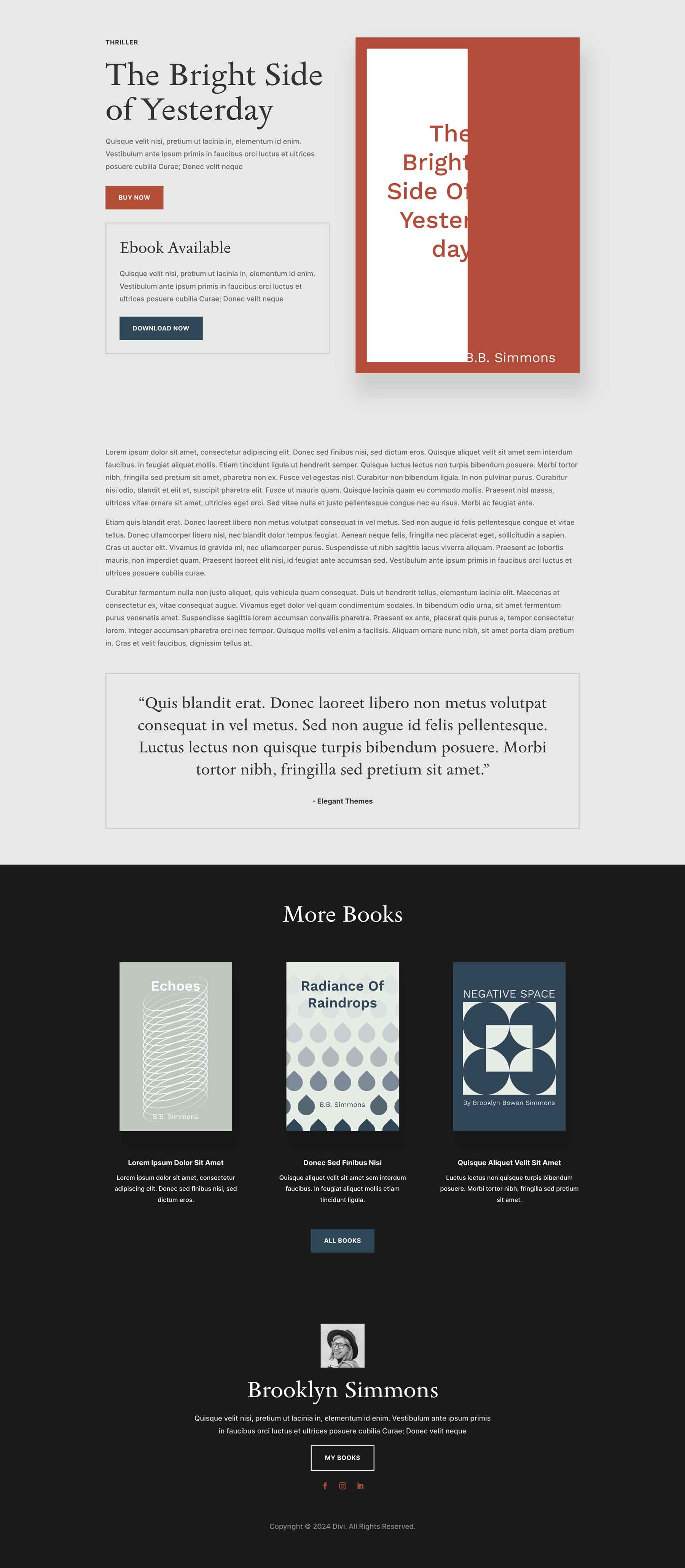 Writer Book Page Divi Layout by Elegant Themes