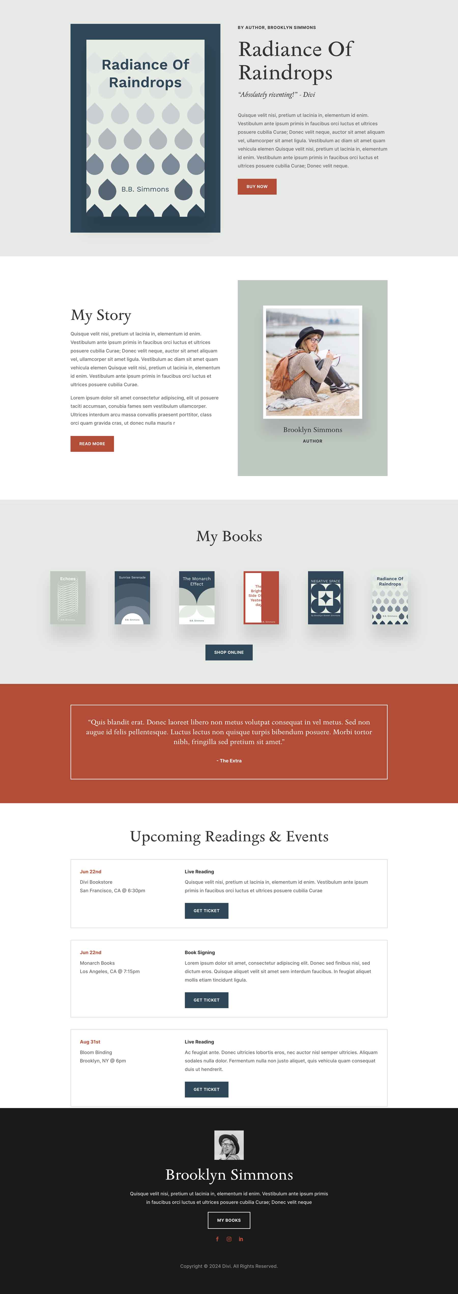 Writer Home Page Divi Layout by Elegant Themes
