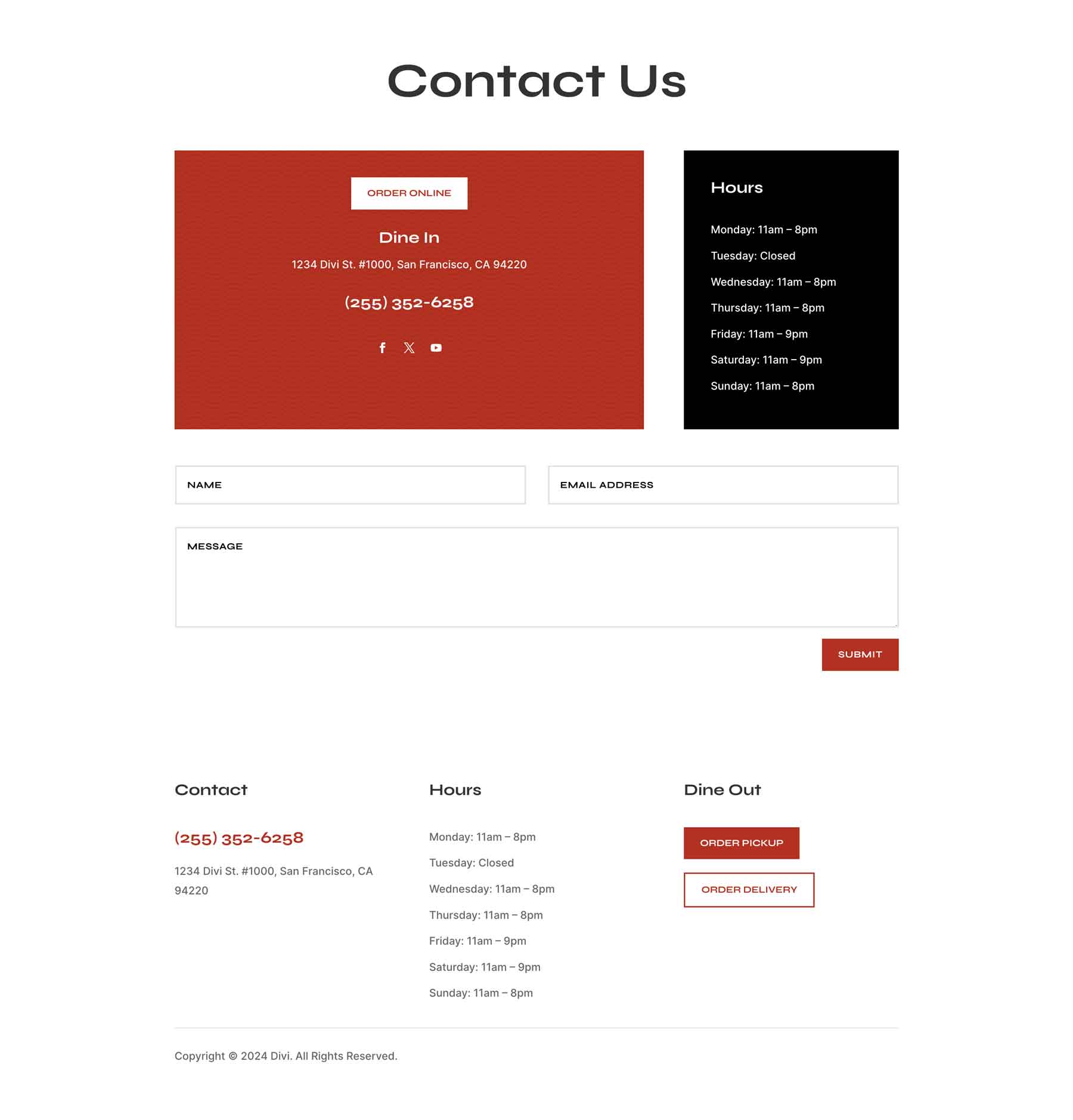 Chinese Restaurant Contact Page Divi Layout by Elegant Themes