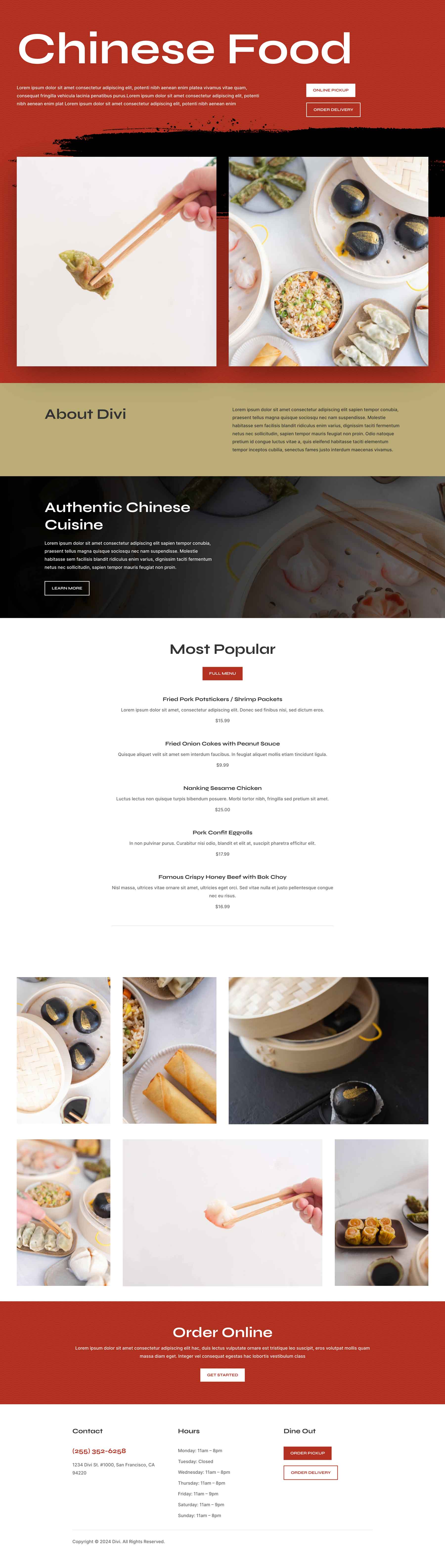 Chinese Restaurant Home Page Divi Layout by Elegant Themes