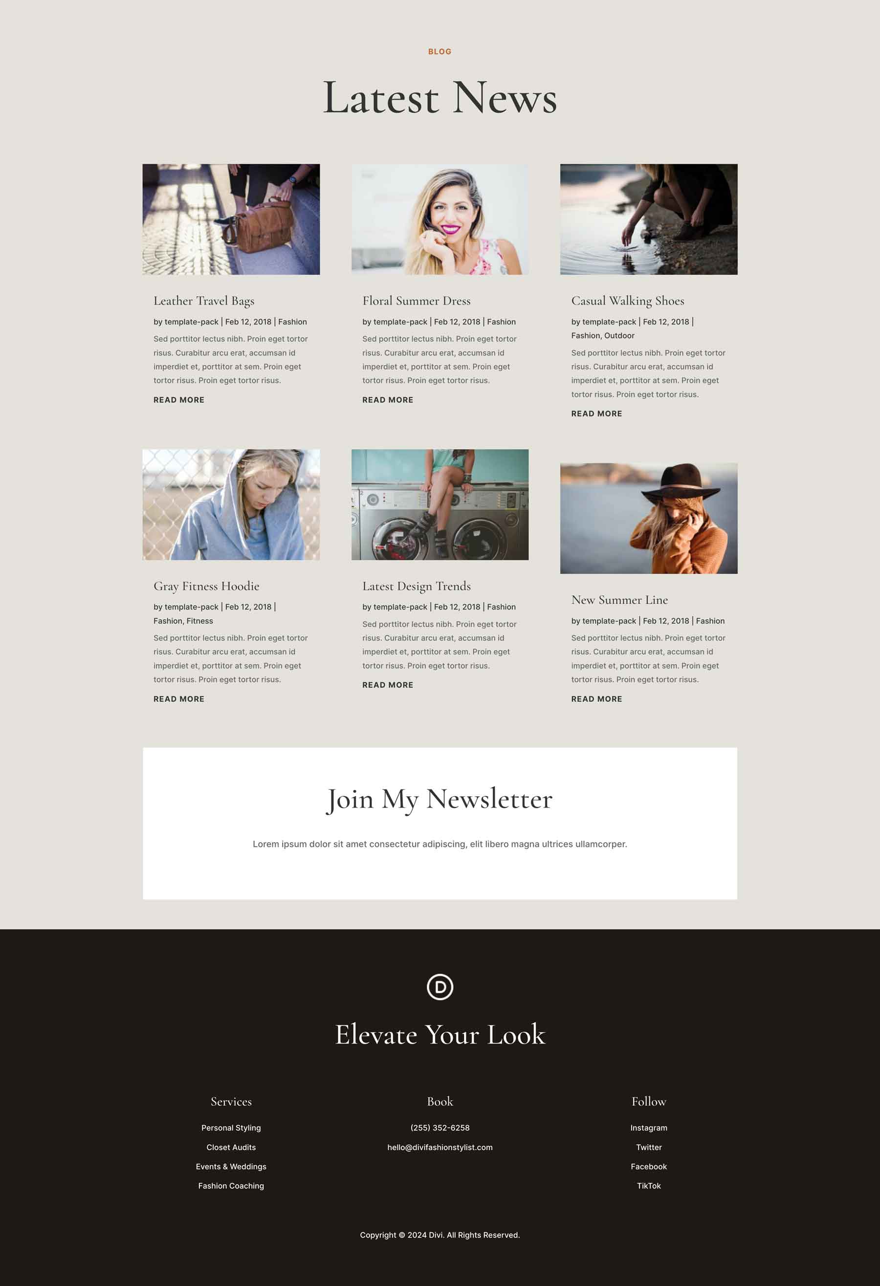 Fashion Stylist Blog Page Divi Layout by Elegant Themes