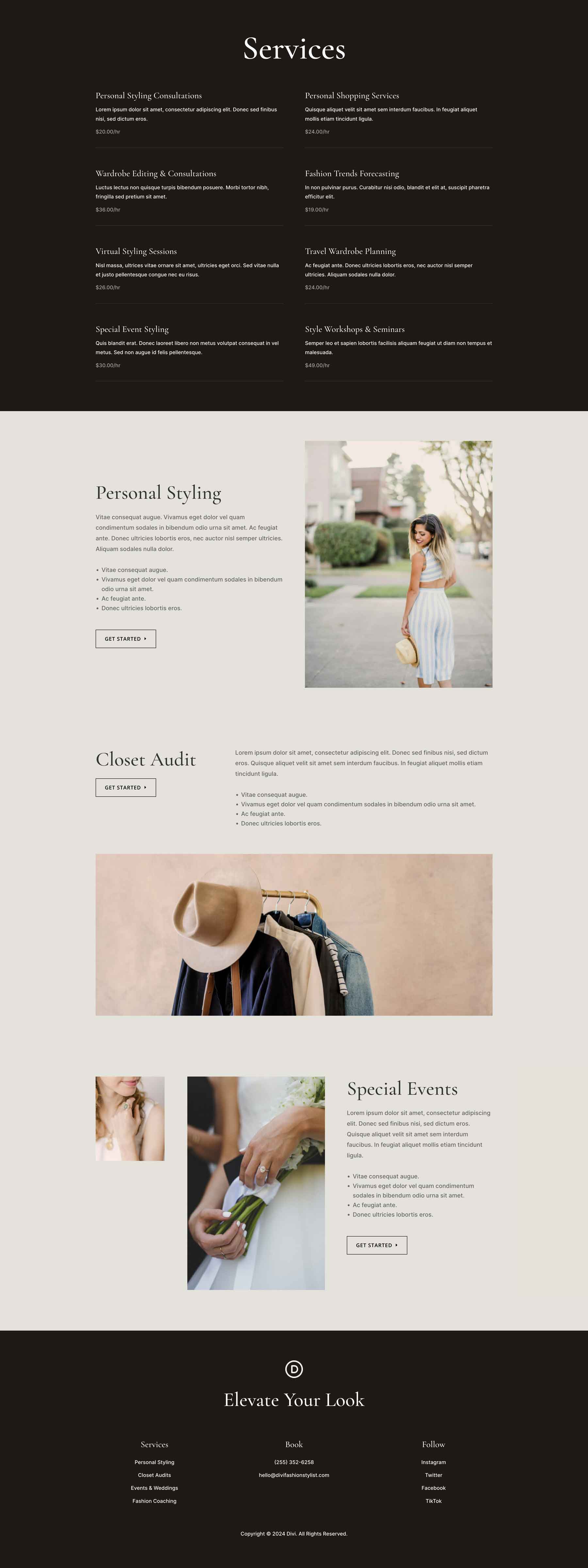 Fashion Stylist Services Page Divi Layout by Elegant Themes