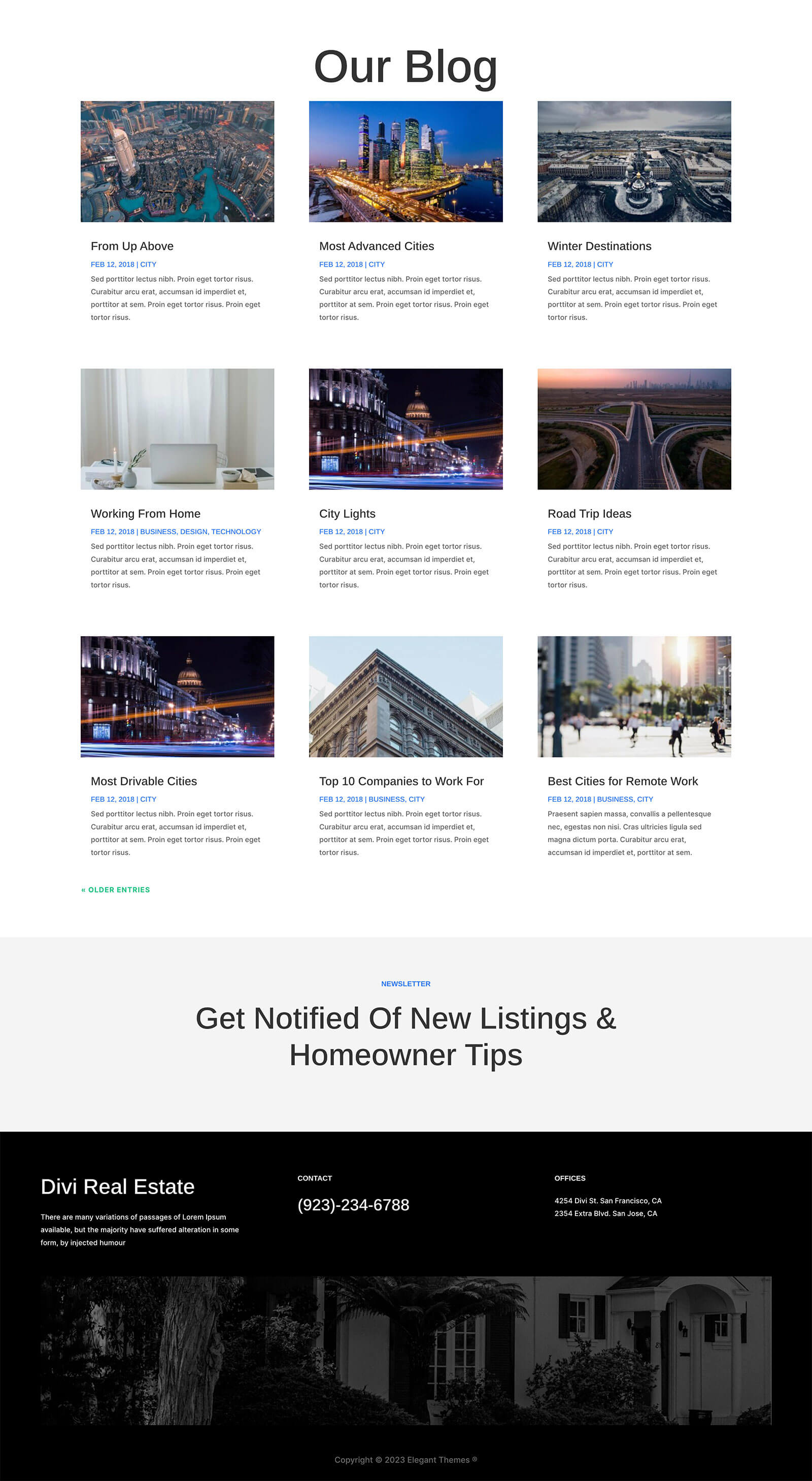 Realty Blog Page Divi Layout by Elegant Themes