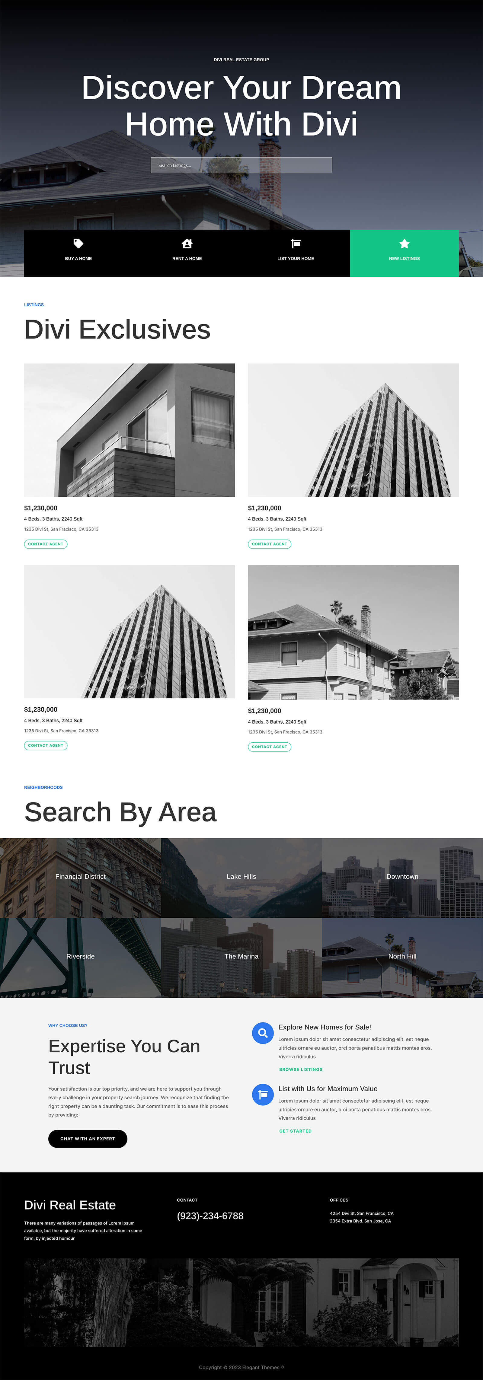 Realty Home Page Divi Layout by Elegant Themes