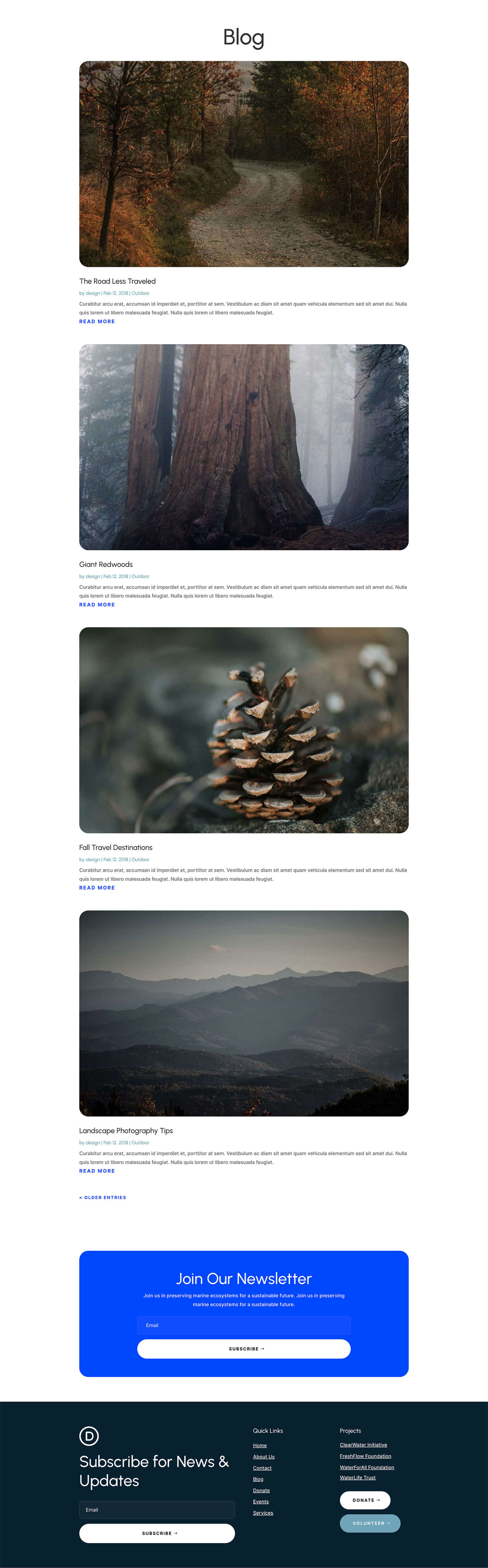 Water Non Profit Blog Page Divi Layout by Elegant Themes