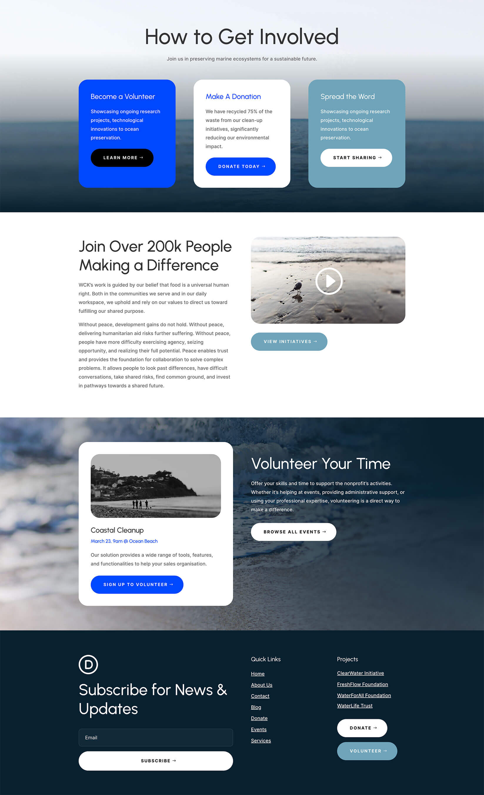 Water Non Profit Get Involved Page Divi Layout by Elegant Themes